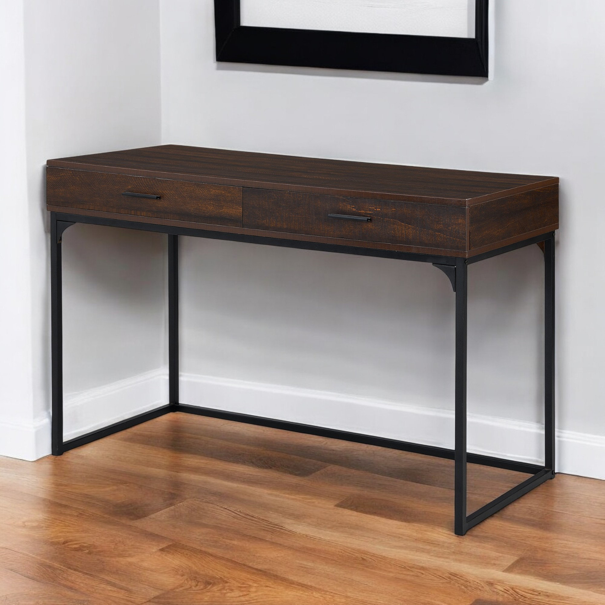Ebern Designs Waconia 47" Brown and Black Wood and Metal Computer Desk ...