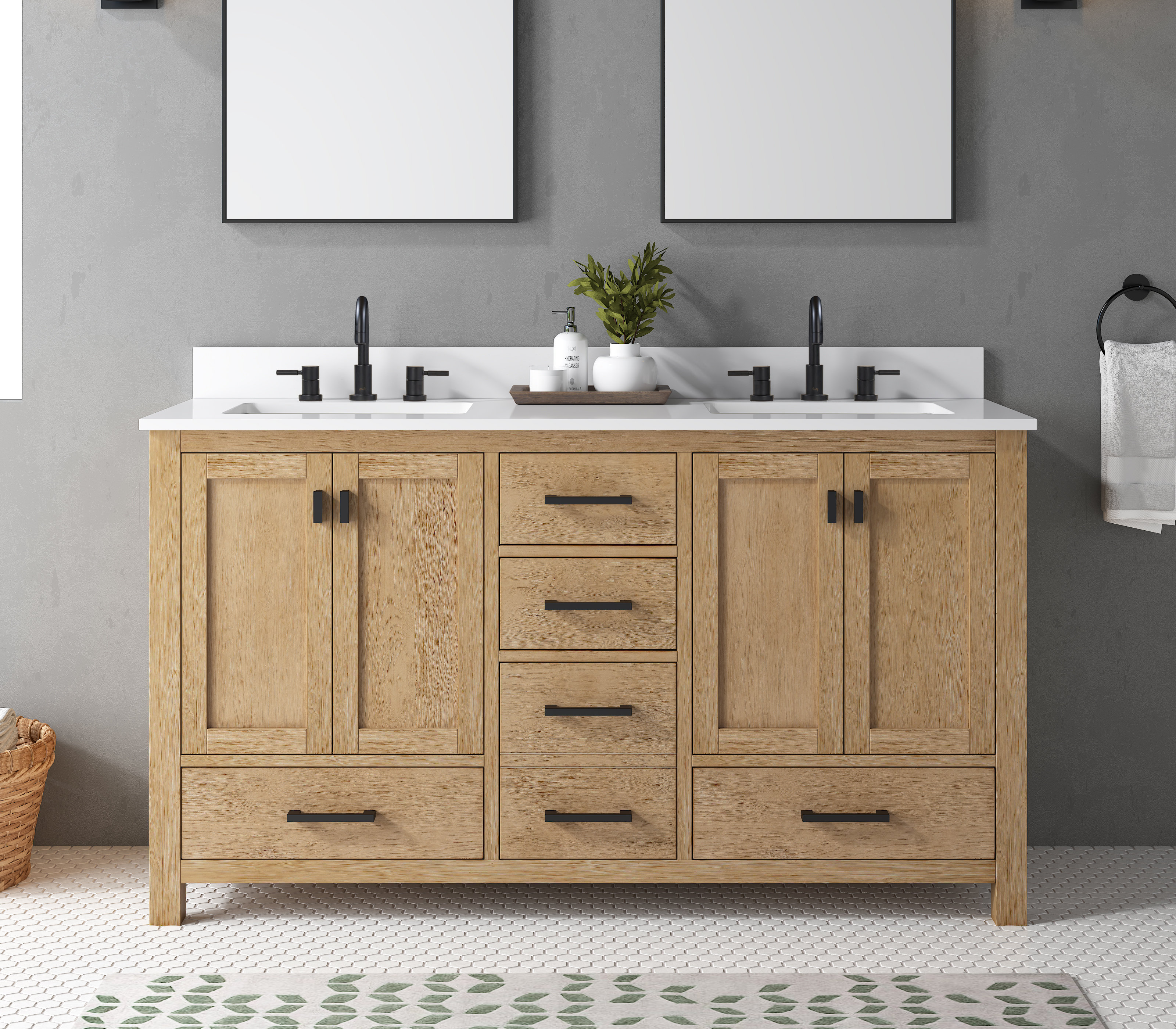 Avanity Modero 61 in. Double Vanity Combo in Brushed Oak finish and ...