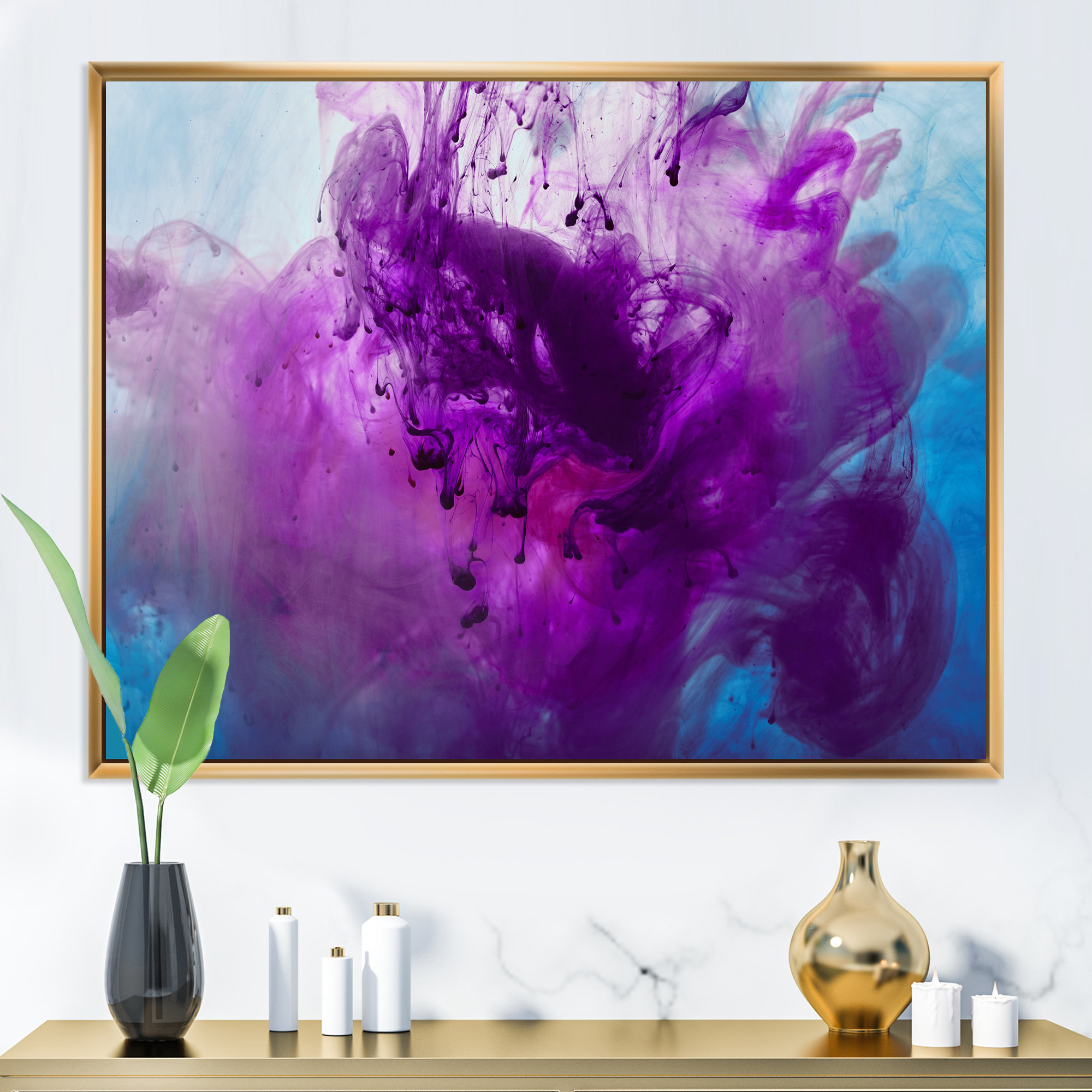 Wrought Studio Purple Blue Mixing Ink Color - Modern Canvas Wall Decor ...