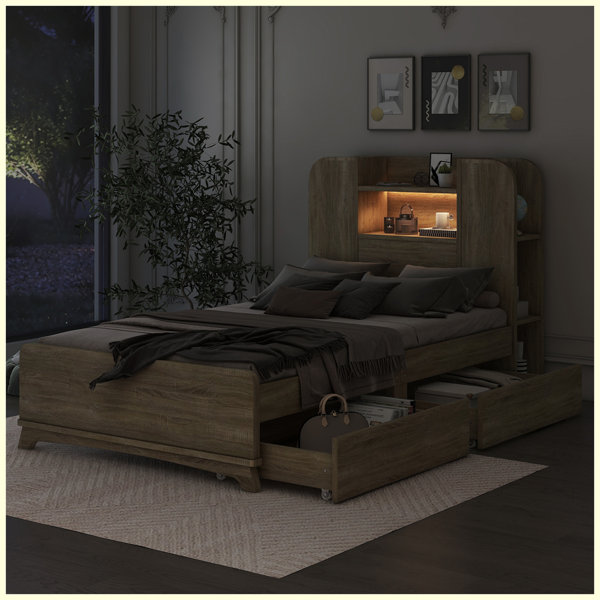 Ivy Bronx Modern Storage Platform Bed Frame with with Two Drawers and ...