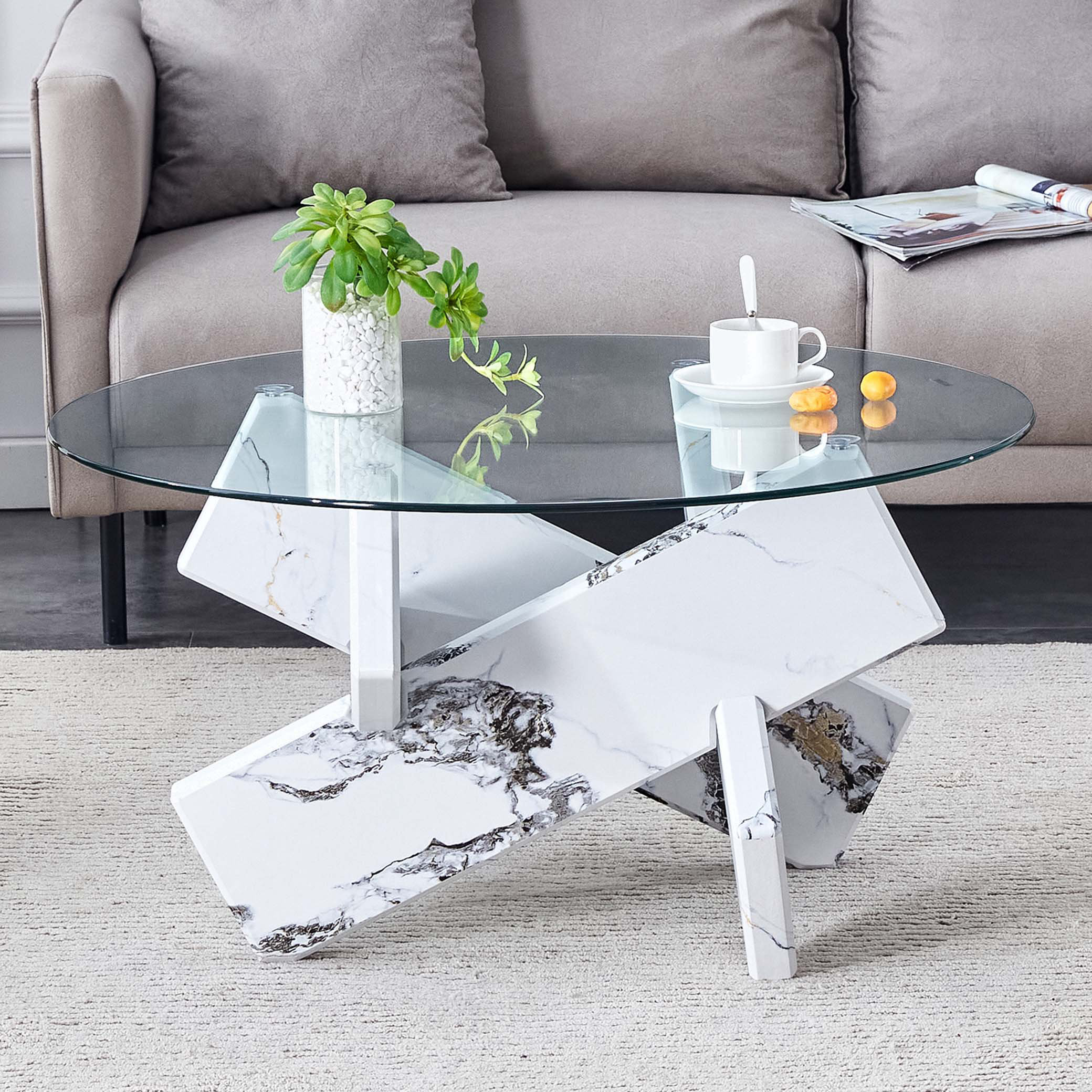 Wrought Studio™ Round glass coffee table, 33.4 "modern design unique ...