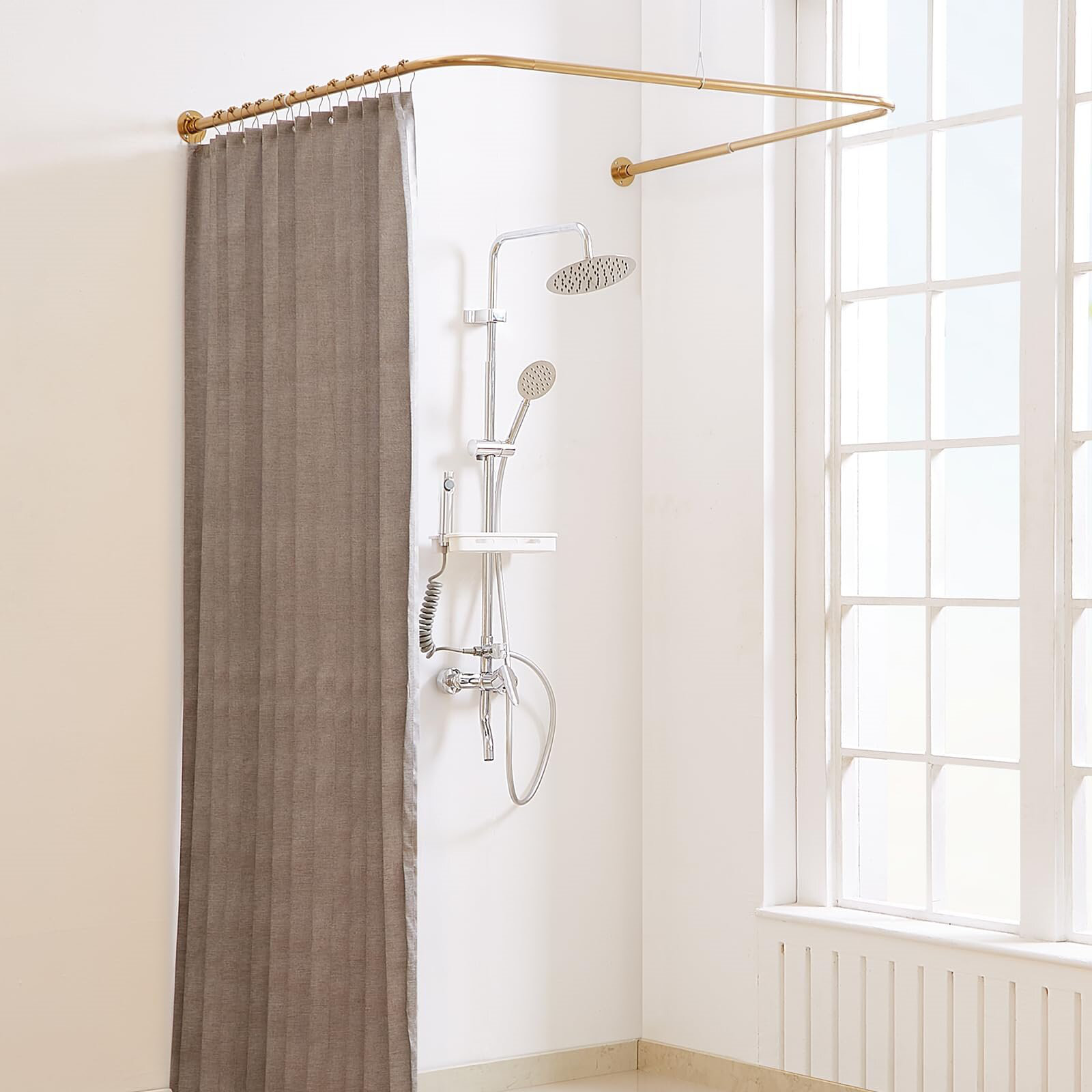 OLHAV U Shaped Shower Curtain Rod,Adjustable U Shape Outdoor Shower Rod ...