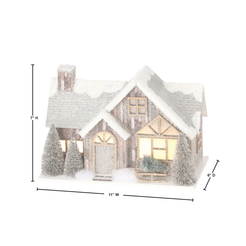 The Holiday Aisle® 11" LED Cardboard Log Cabin | Wayfair