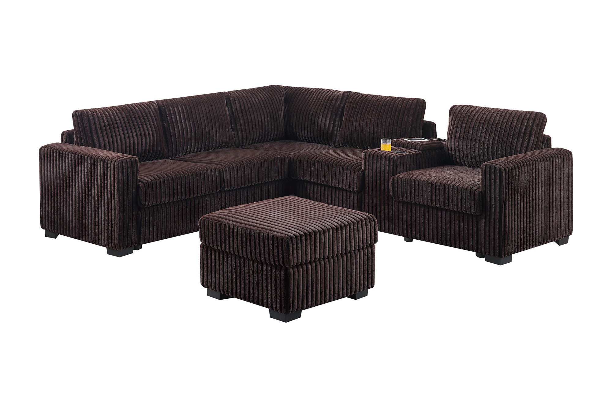 Wrought Studio™ Contemporary Style L-Shaped 4Pc Sectional Set USB Cup ...