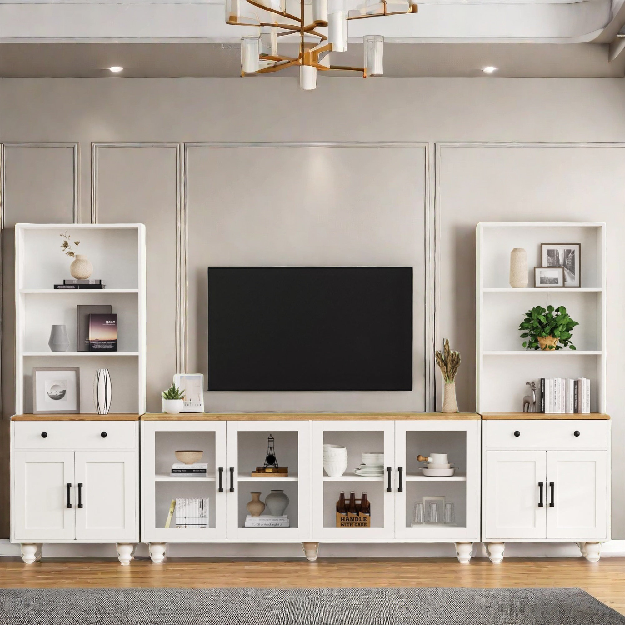 Darby Home Co Anayssa Farmhouse TV Stand included 2 Tall Cabinets and 1 ...