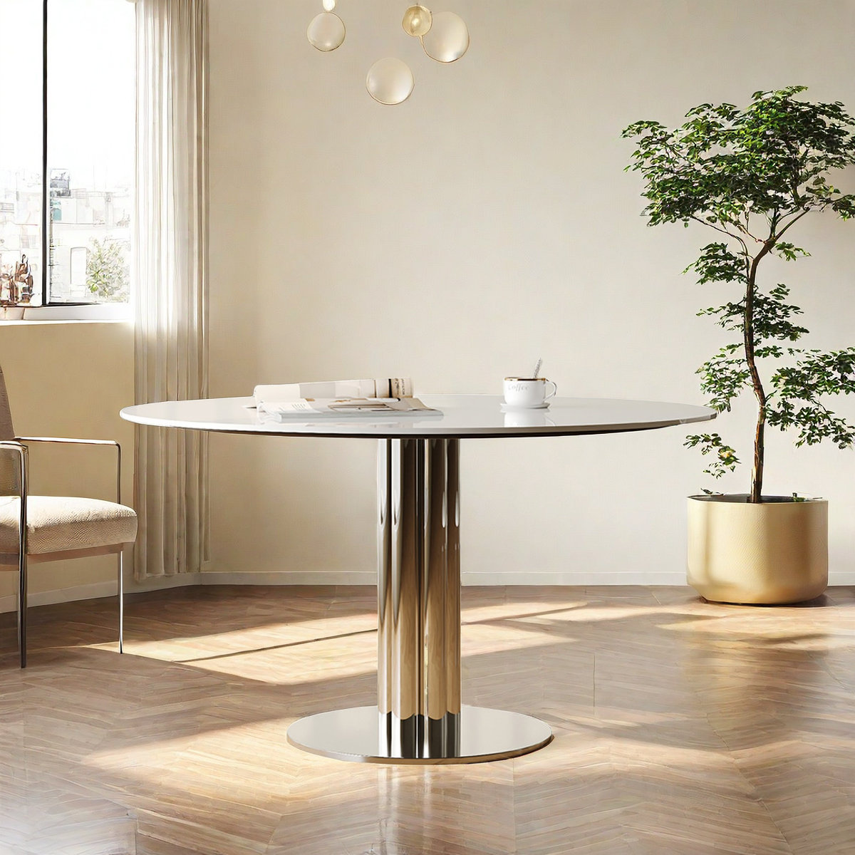 Orren Ellis Rock Dining Table Circular Italian Simplicity Round Dining ...