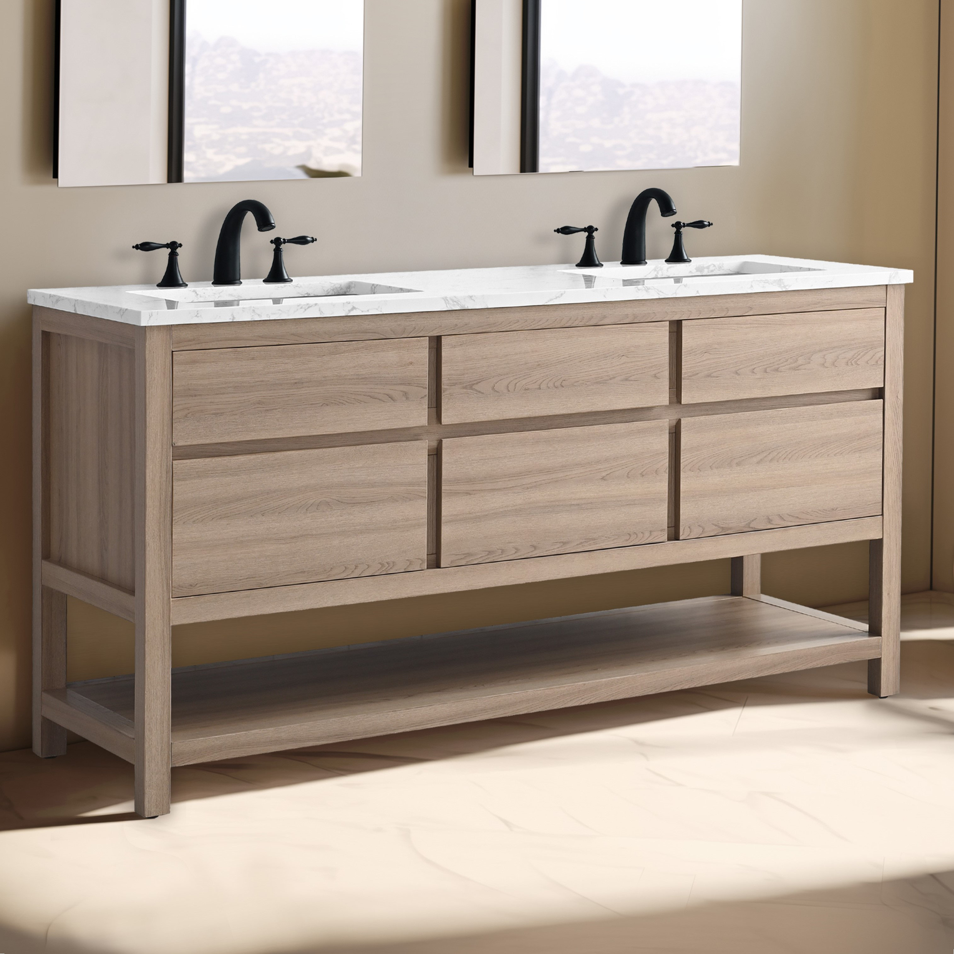 Winston Porter Wesli 60" Double Bathroom Vanity With Engineered Stone ...