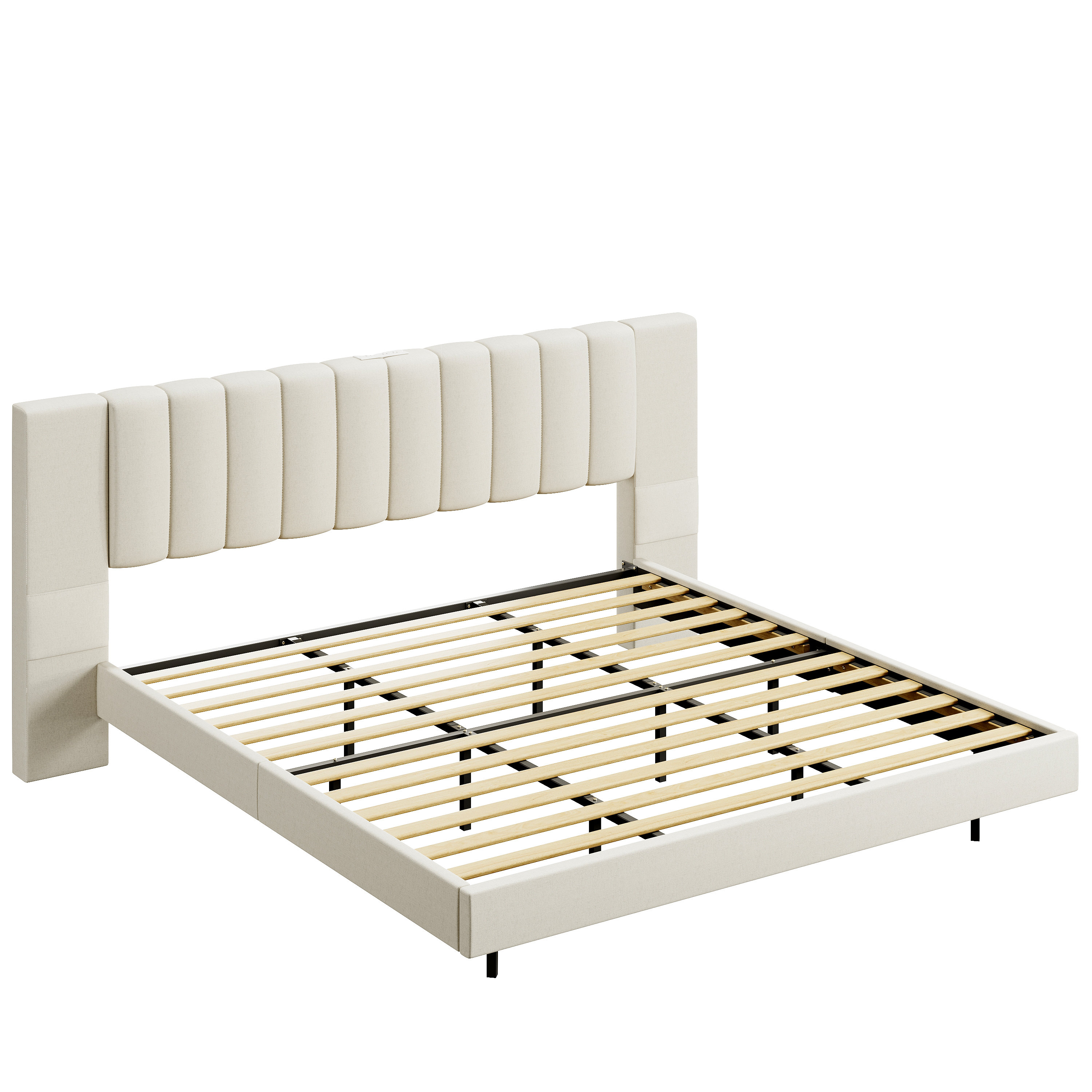 Wrought Studio Floating Bed Frame With Wide Padded Headboard & Led ...
