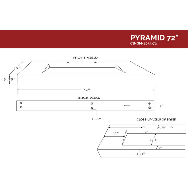 CastelloUSA Pyramid 72" Rectangular Wall Mount Bathroom Sink & Reviews ...
