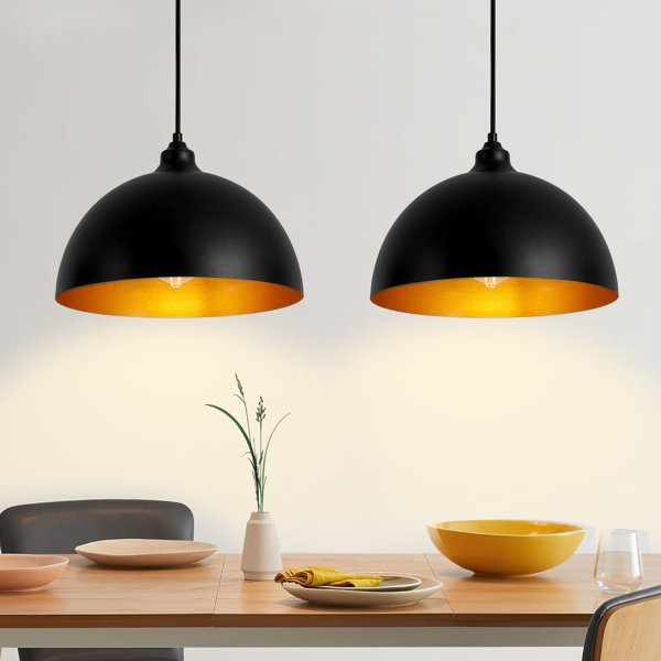 17 Stories Menchaca 2 - Light 11.8'' Black Metal Dome Single Pendant ...