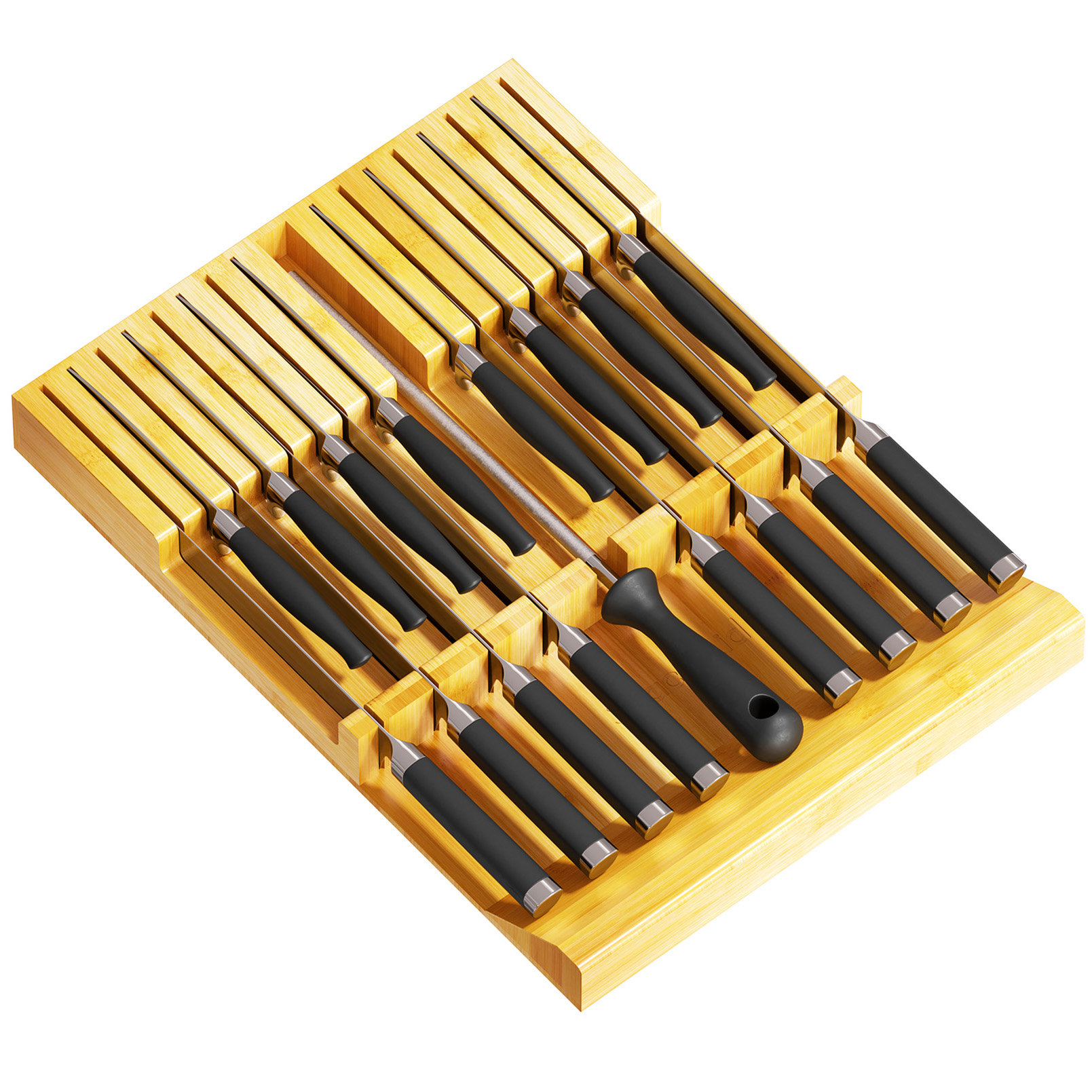 SpaceAid Bamboo Knife Drawer Organizer Insert, Kitchen Knife Holder ...