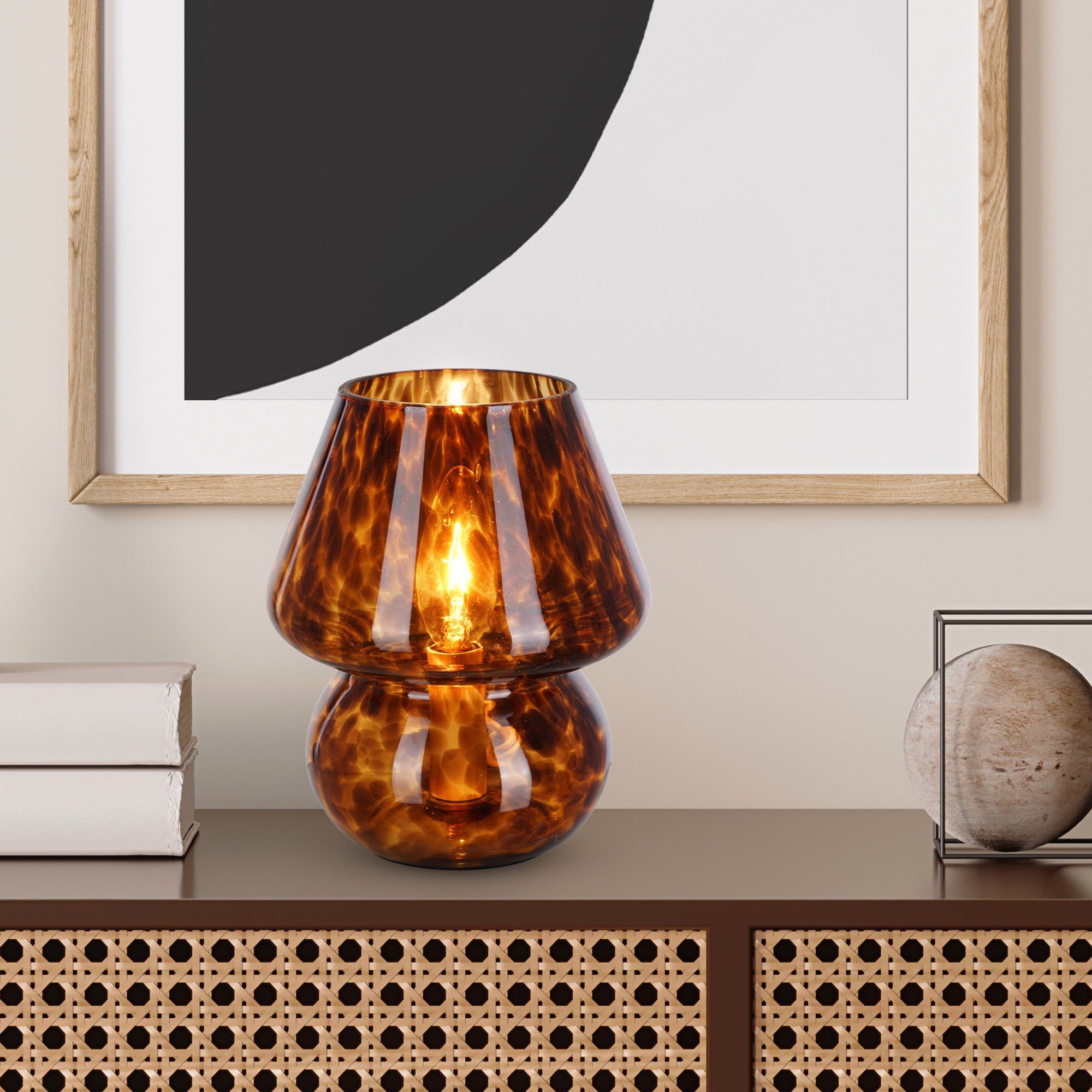 Wrought Studio 8" Glass Mushroom Lamp, Brown Tortoise, Glossy Finish ...