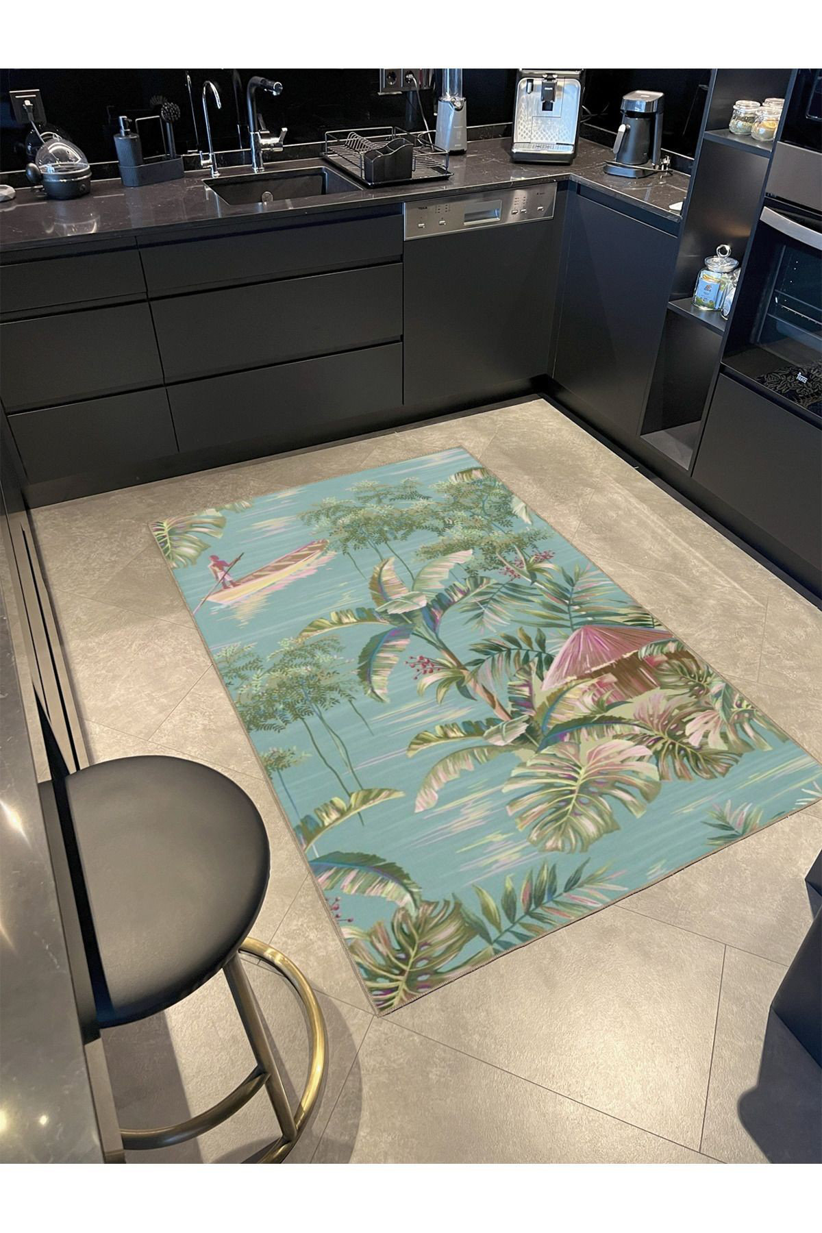 Hokku Designs Green Lake and Human Patterned Woven Base Rug | Wayfair