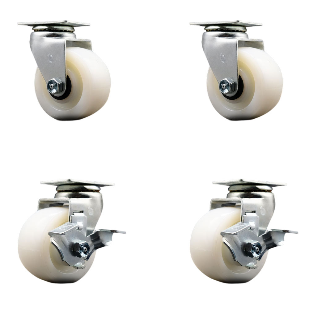 Service Caster 4 Inch Nylon Swivel Caster Set with Ball Bearings 2 ...