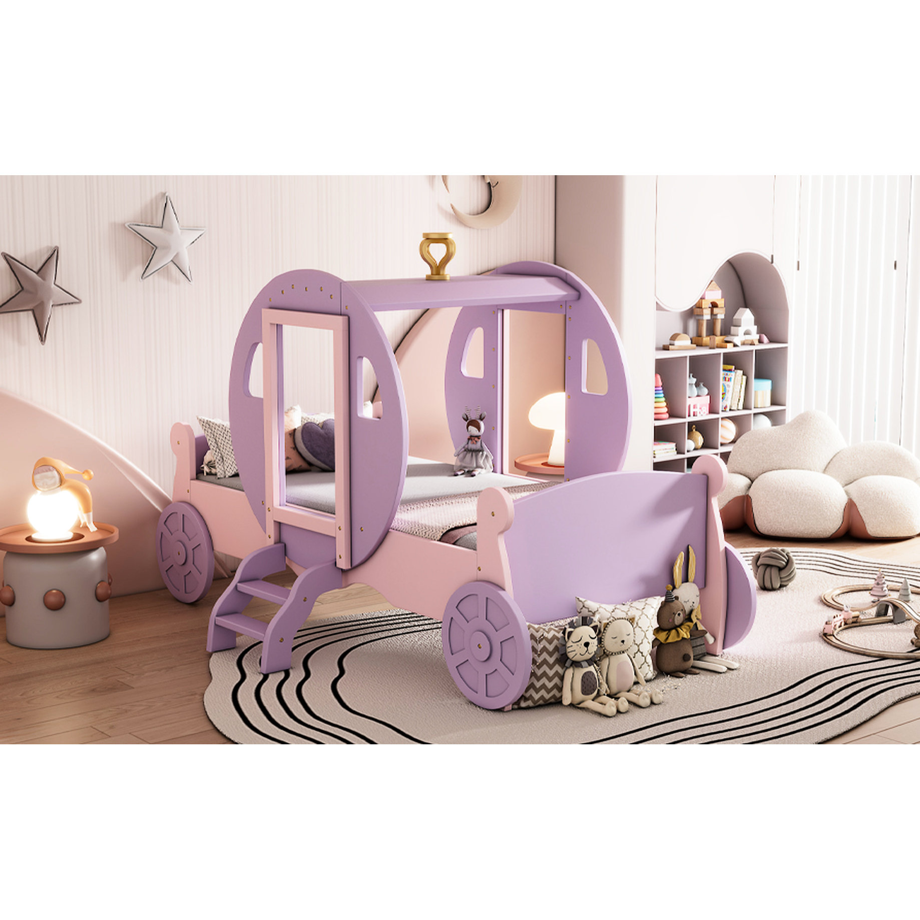 Red Barrel Studio Twin Size, Carriage Bed, Crown, Stair, Plywood 10 ...