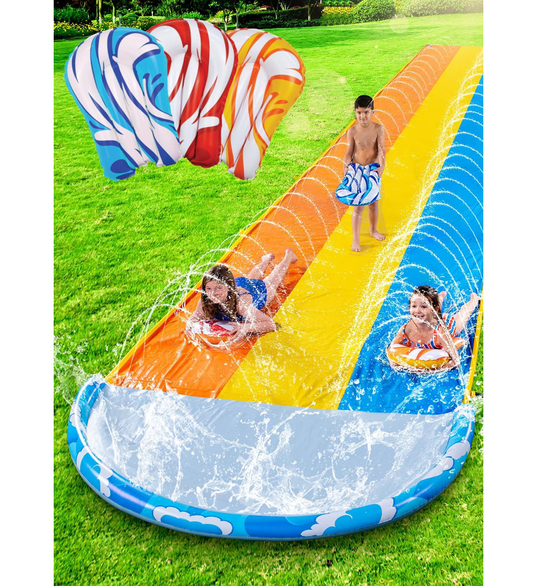 Sloosh 22.5ft Triple Water Slide,Heavy Duty Lawn Water Slip and Slides ...