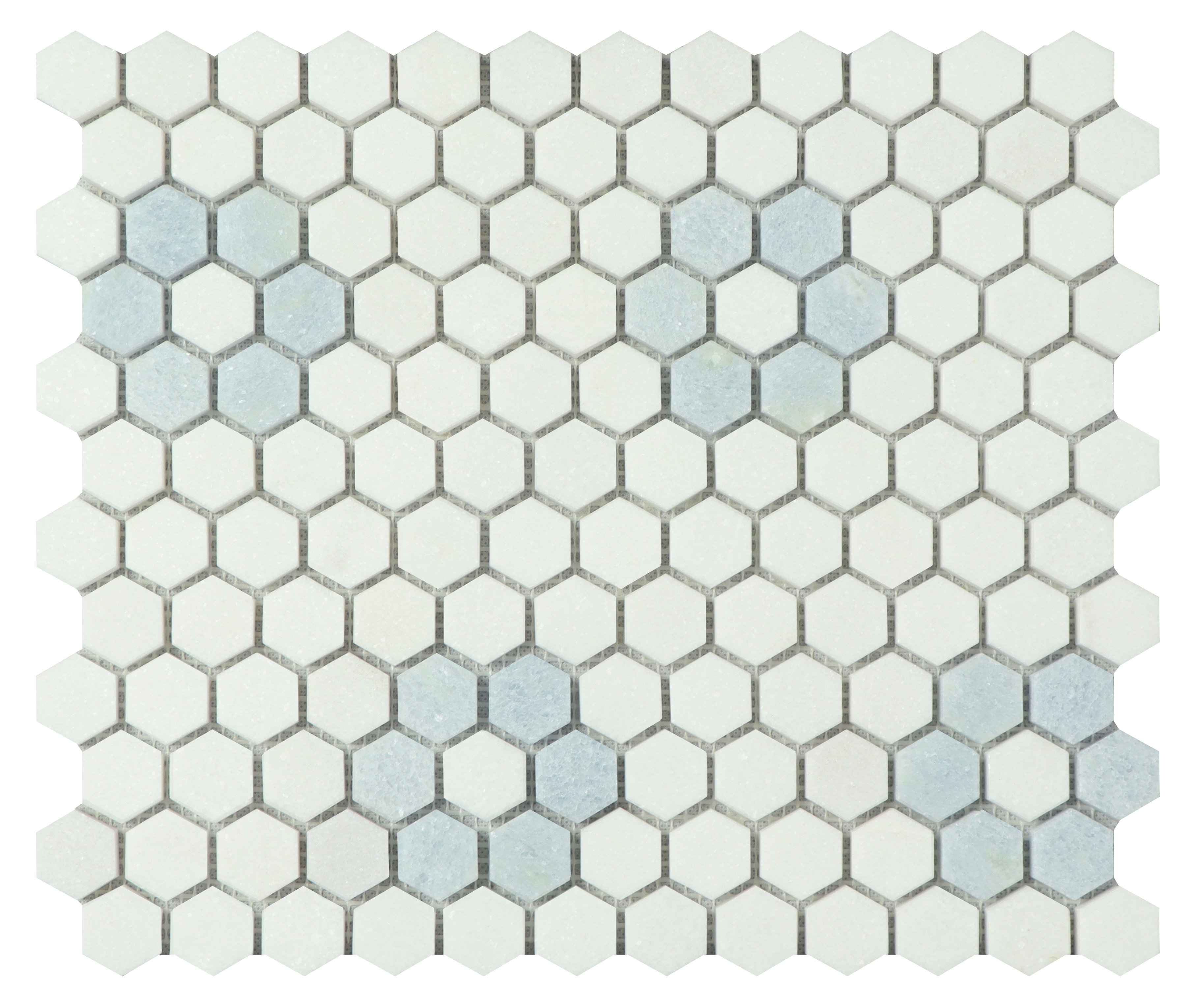 ES Stone Thassos White And Blue Celeste 1" X 1" Marble Honeycomb Mosaic ...