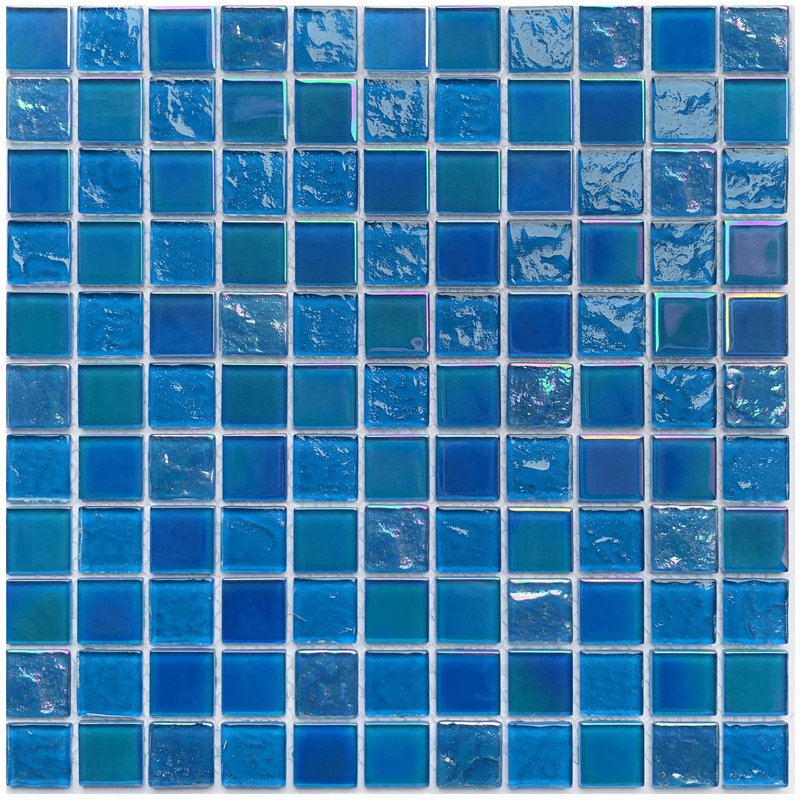 NovoTileStudio Monticello Iridescent Blue 1" x 1" Glass Grid Mosaic ...