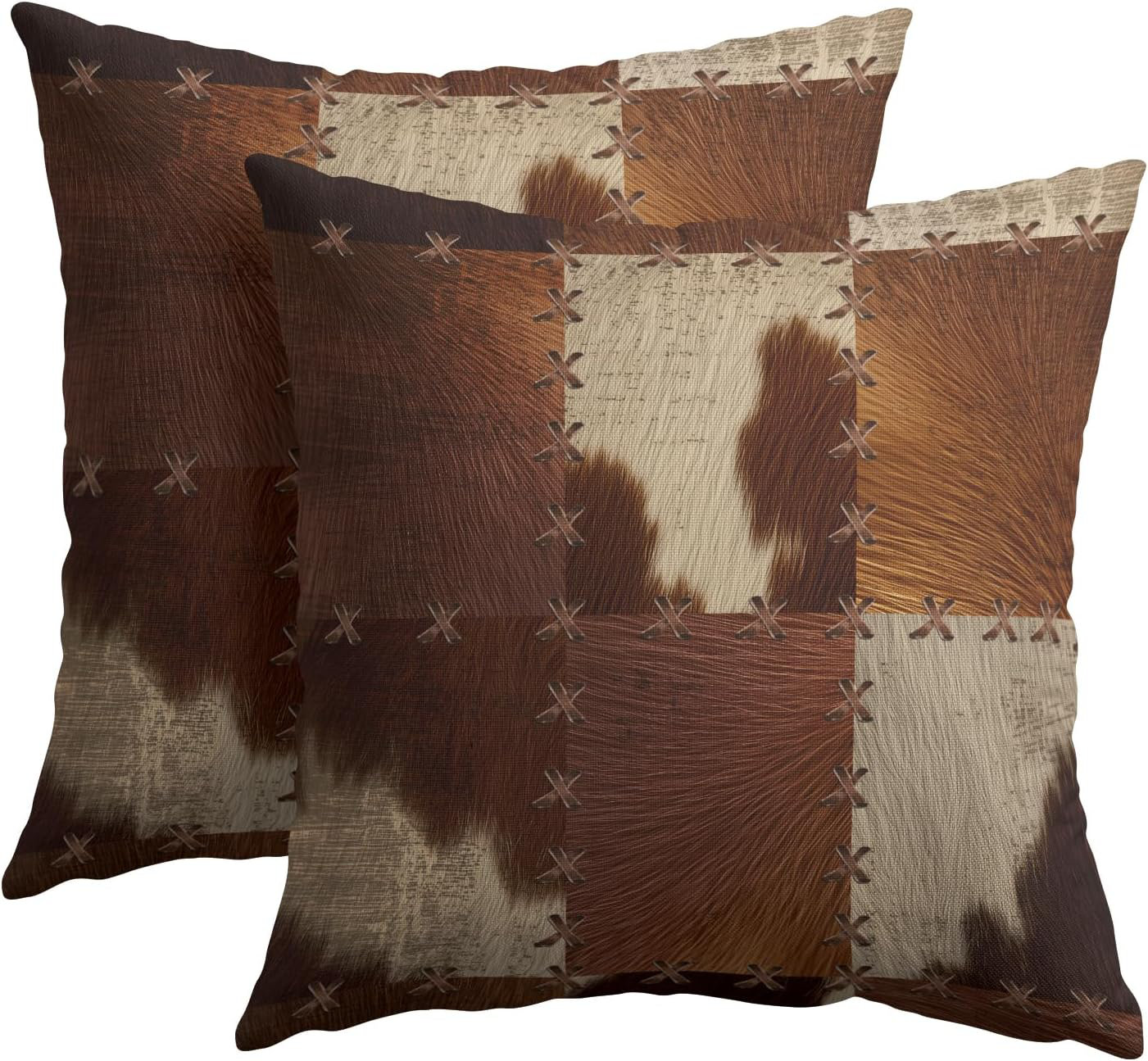 GLETED Brown Cowhide Throw Pillow Covers - Western Cow Print Pillow ...