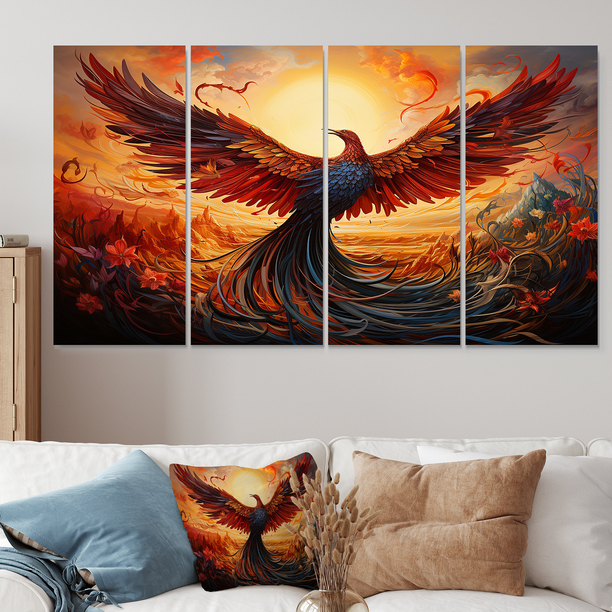 Trinx Resurgence Phoenix Rebirth II - Bird 4 Piece Wall Art Decor Set ...