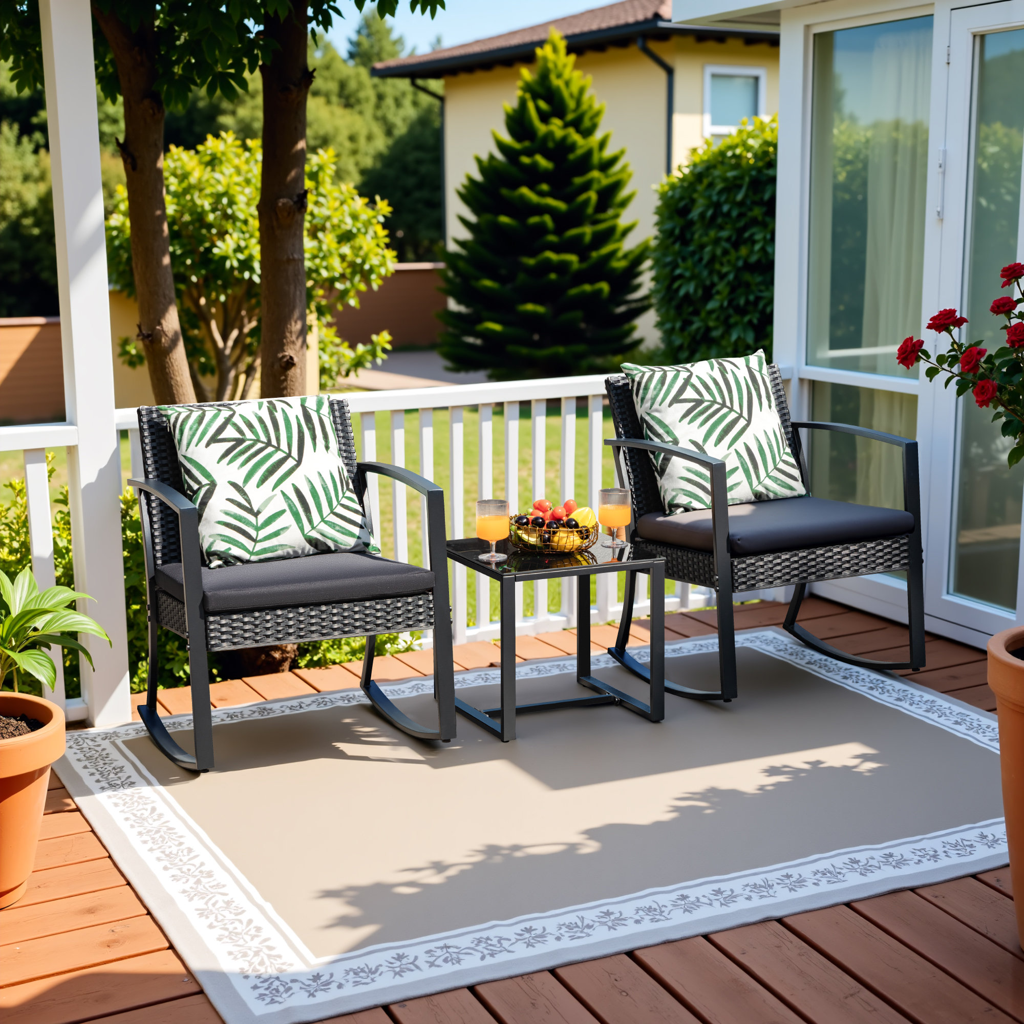 Winston Porter 2-person Outdoor Resin Rocking Chair Set With Tempered ...