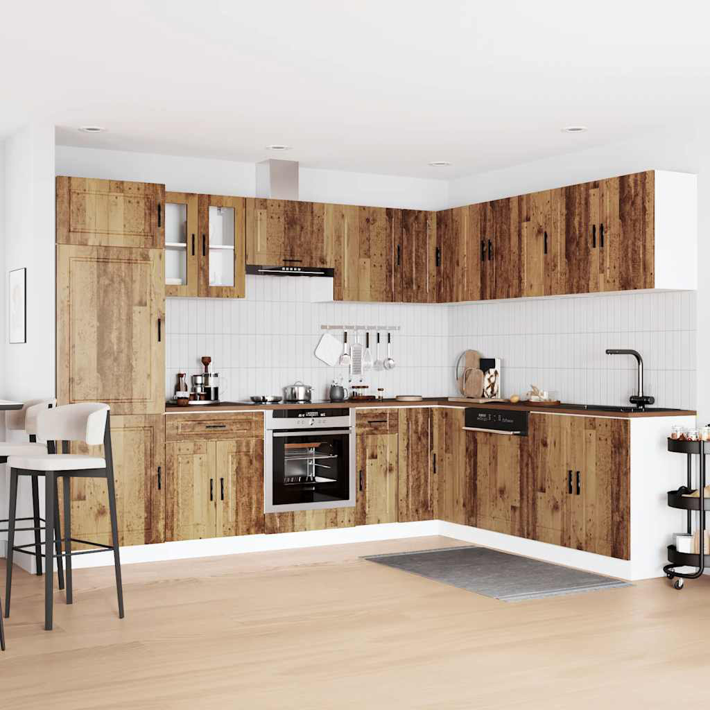 Vidaxl Kitchen Cabinet Set Old Wood Engineered Wood And Glass 14-Piece ...