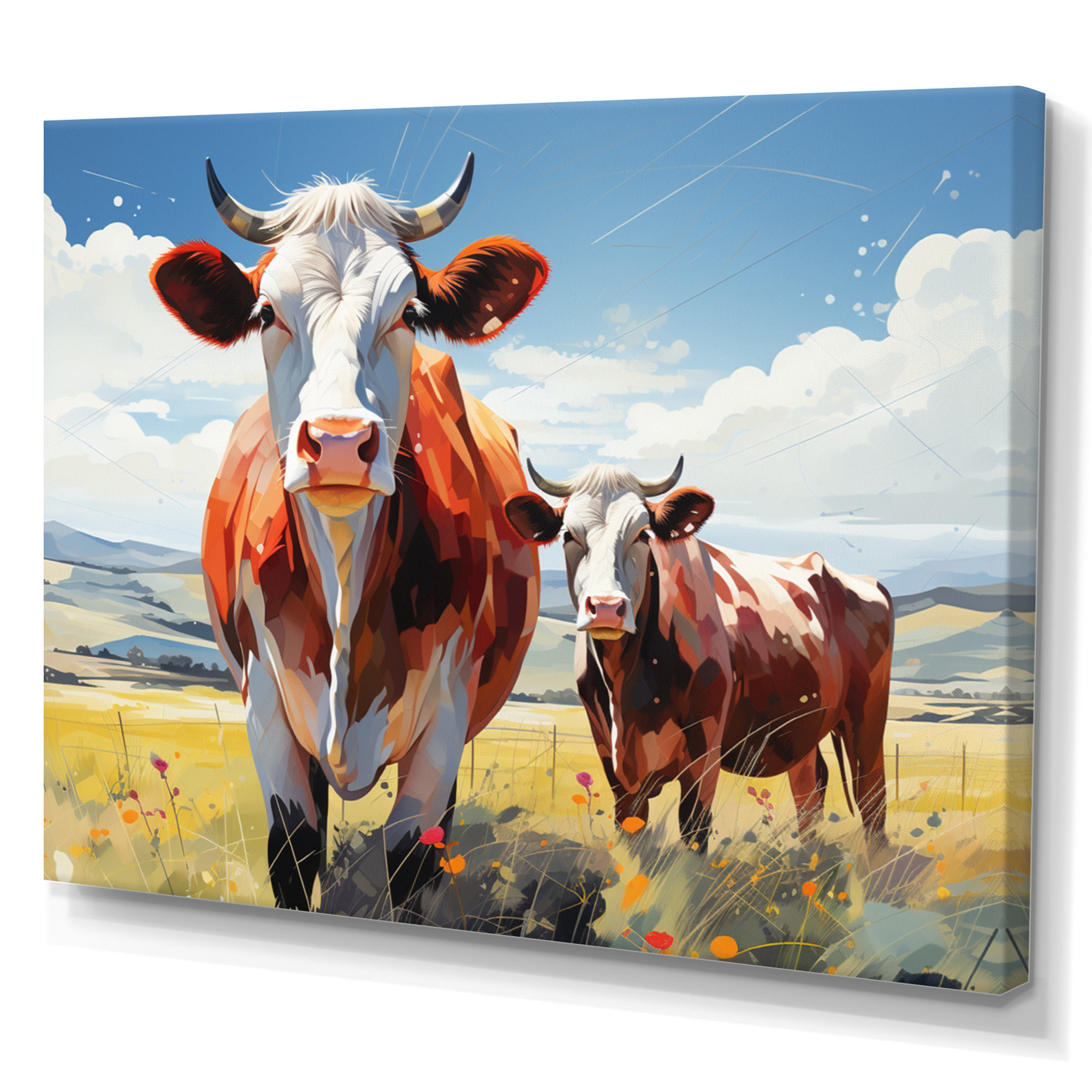 August Grove® Biay Cattle Pastoral Grazers Geometric III - Print | Wayfair