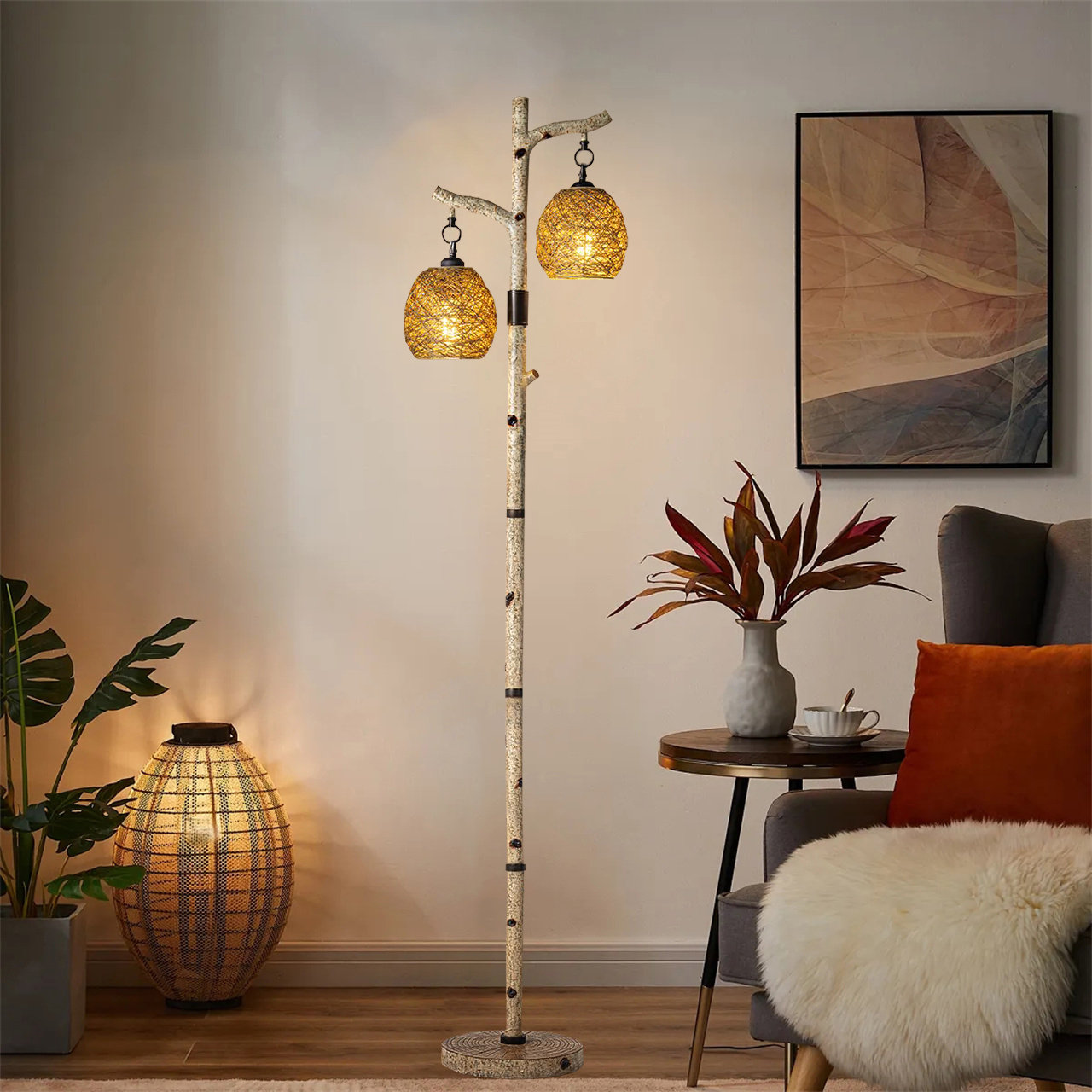 Gracie Oaks Rustic Cottage Farmhouse Floor Lamp With Resin Material And ...