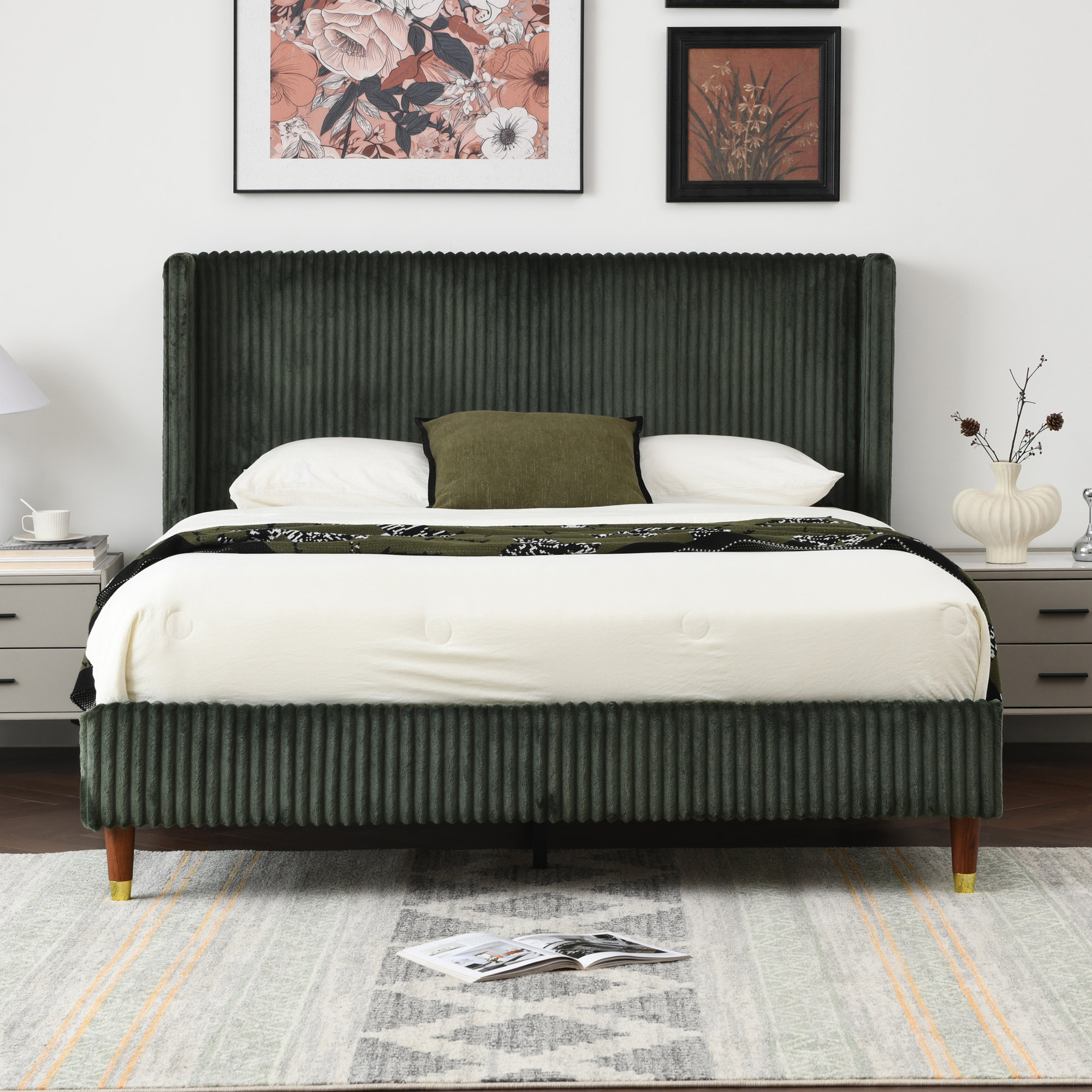 Mercer41 Luxury Modern Wingback Corduroy Upholstered Bed & Reviews ...