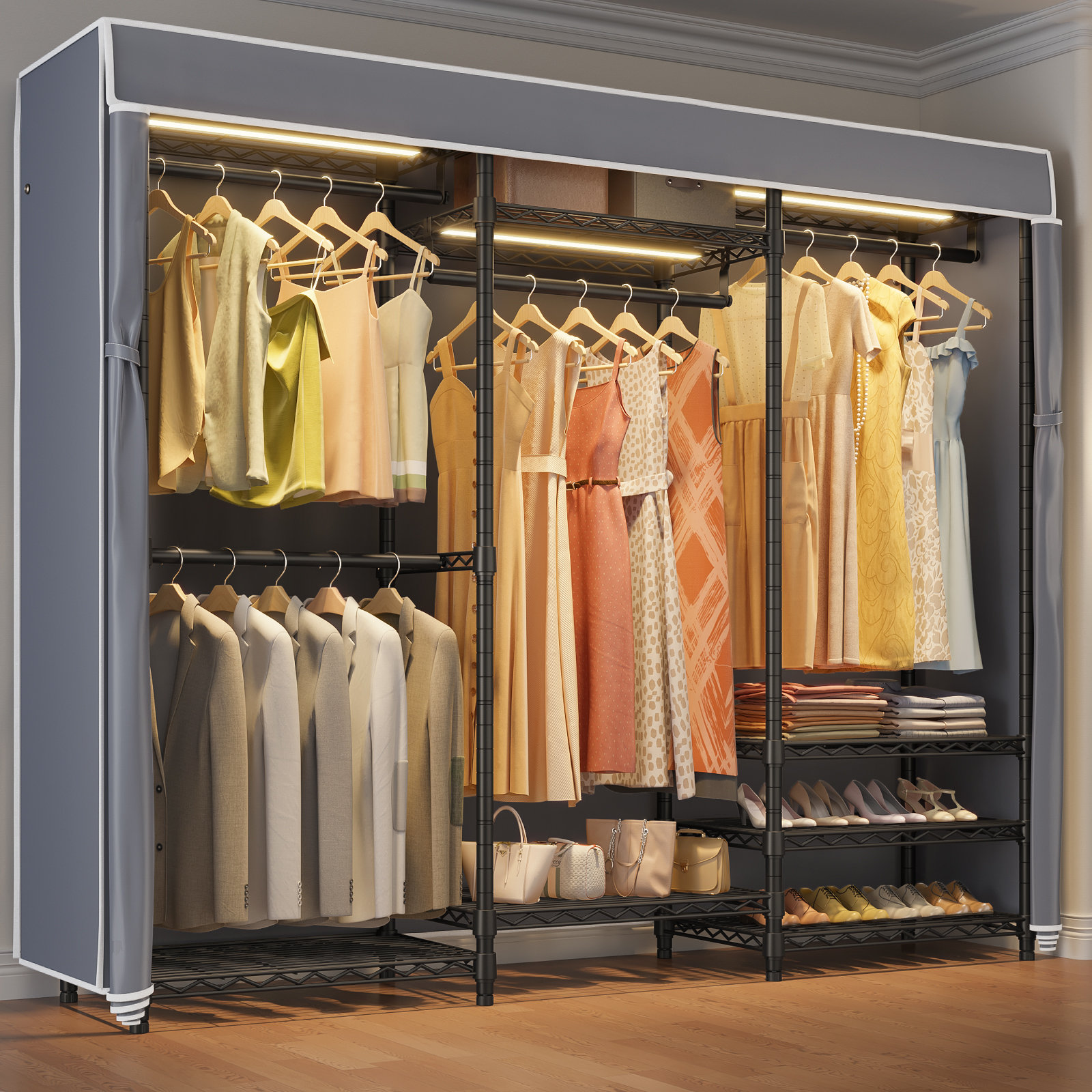 VIPEK V5L Covered Clothes Rack with Dimmable LED Lights, Closet Rack ...