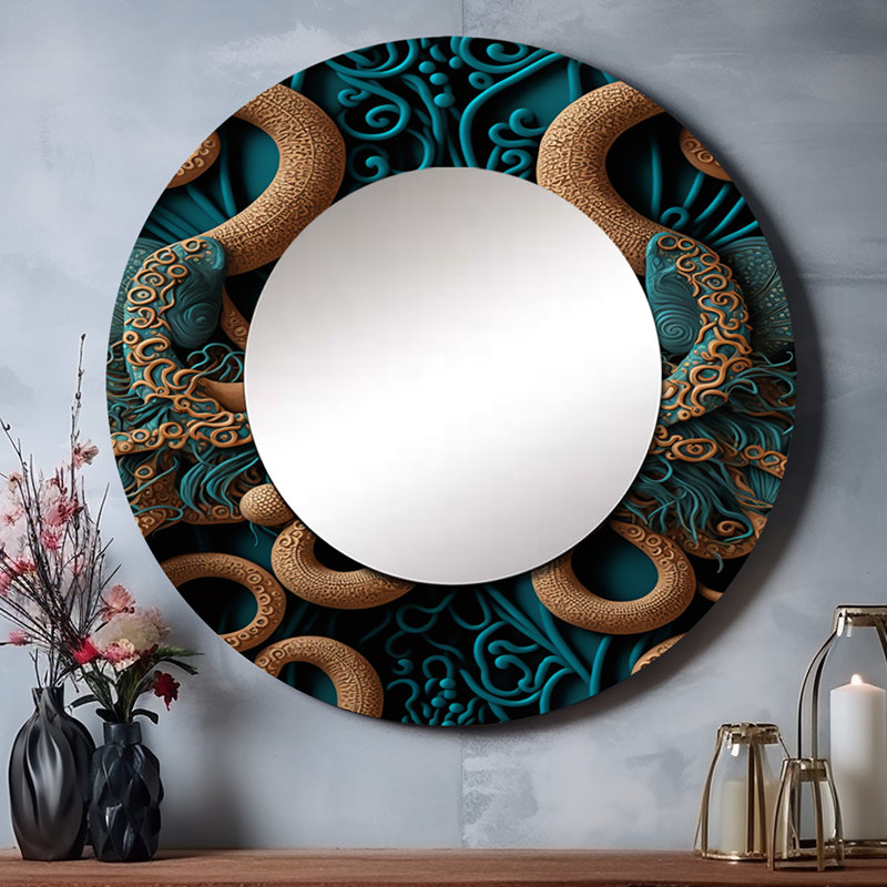 Design Art Majestic Otherworldly Octopus - Animal Octopus Round Mirror ...