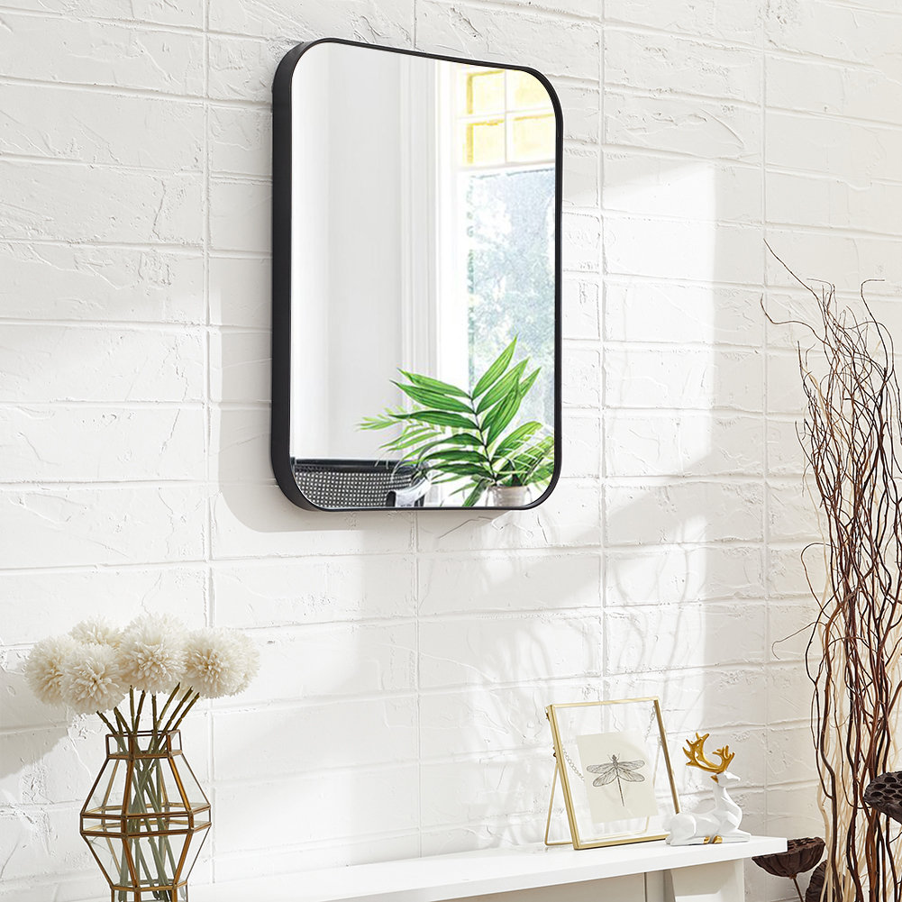 17 Stories Modern Rectangular Mirror with Gold Frame and Rounded ...