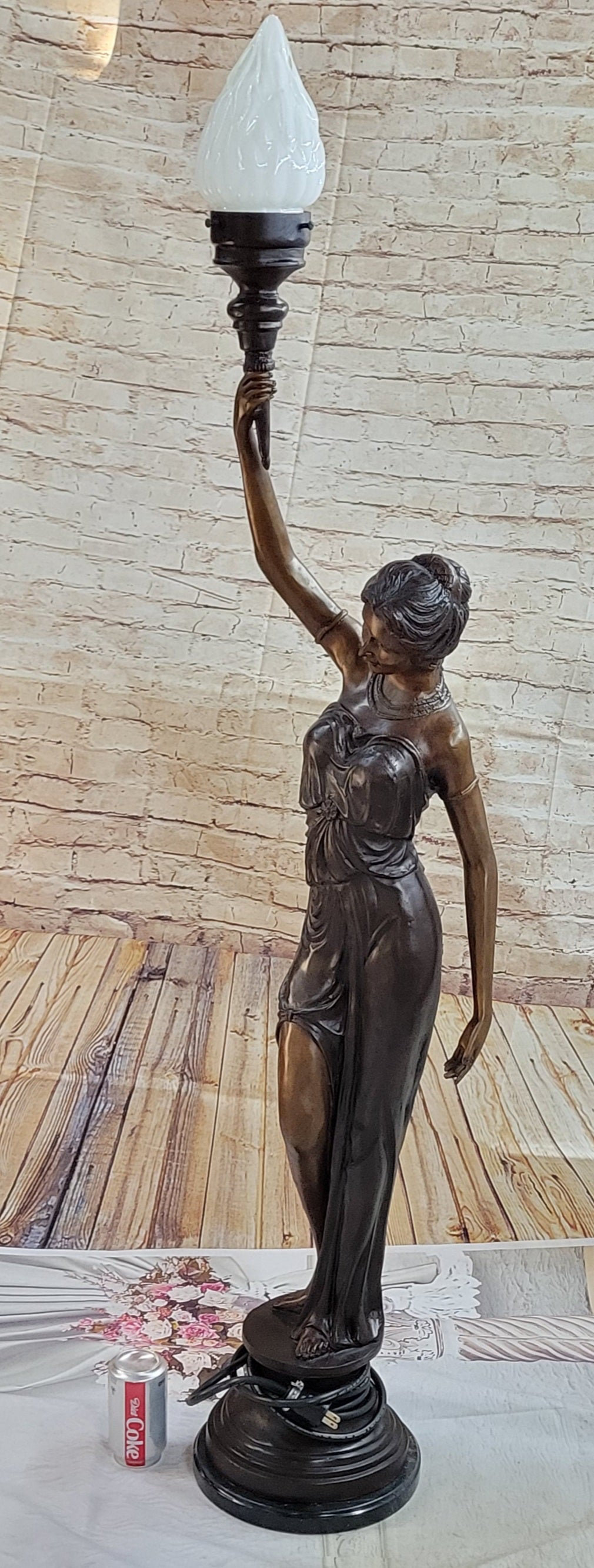 Bronzhaus Girl Woman Holding Torch French Electric Table Lamp Bronze ...