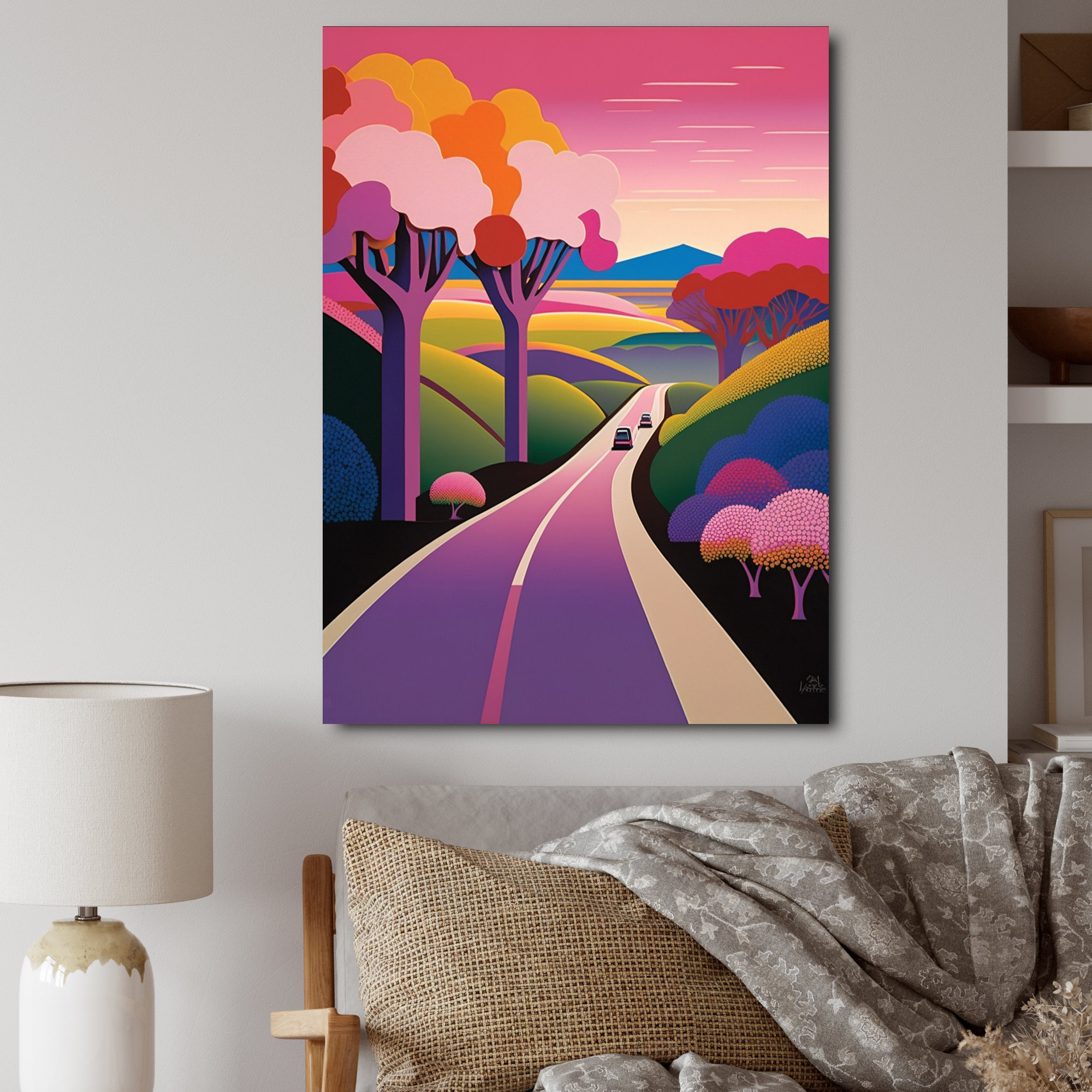 Millwood Pines Swirling Road Playful Purple Mountain Landscape | Wayfair