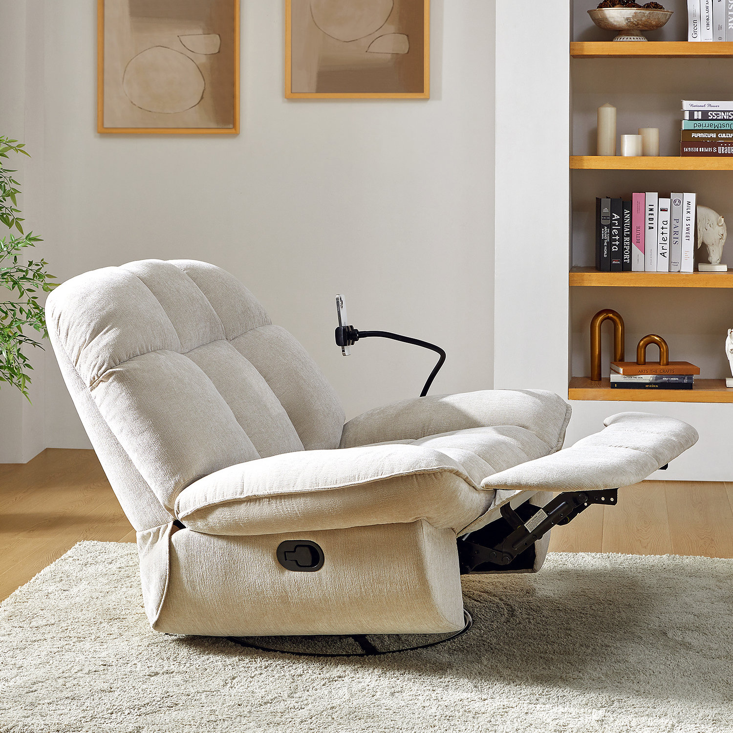 Trule Jace Modern Upholstered Manual Swivel Rocker Recliner with Phone ...