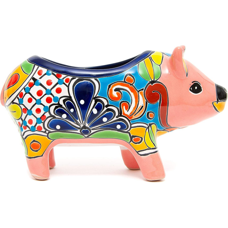 Arlmont & Co. Noris Handmade Mexican Talavera Piglet Farm Animal Flower ...