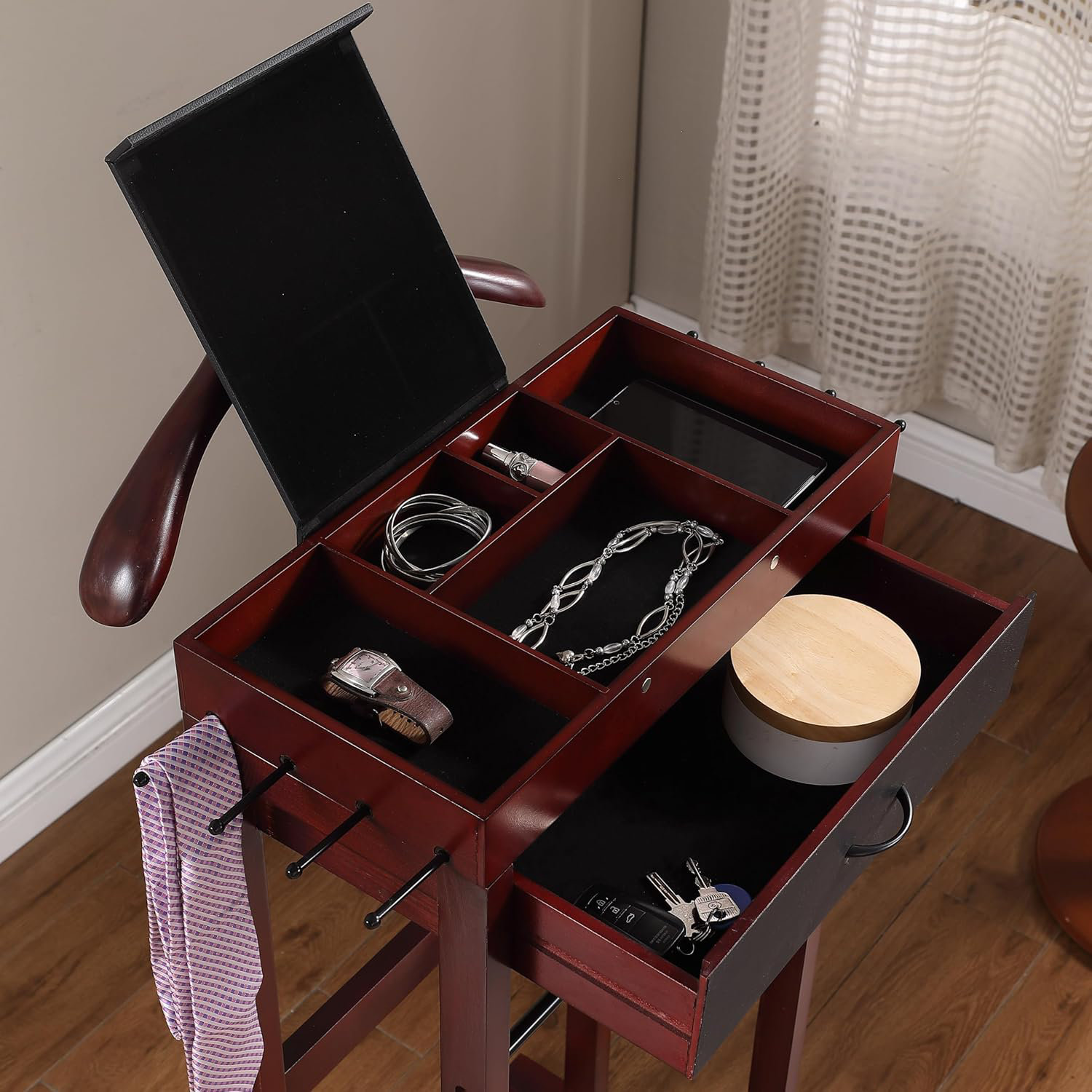 Wildon Home® Freestanding Wooden Clothes Valet Stand Organizer With ...