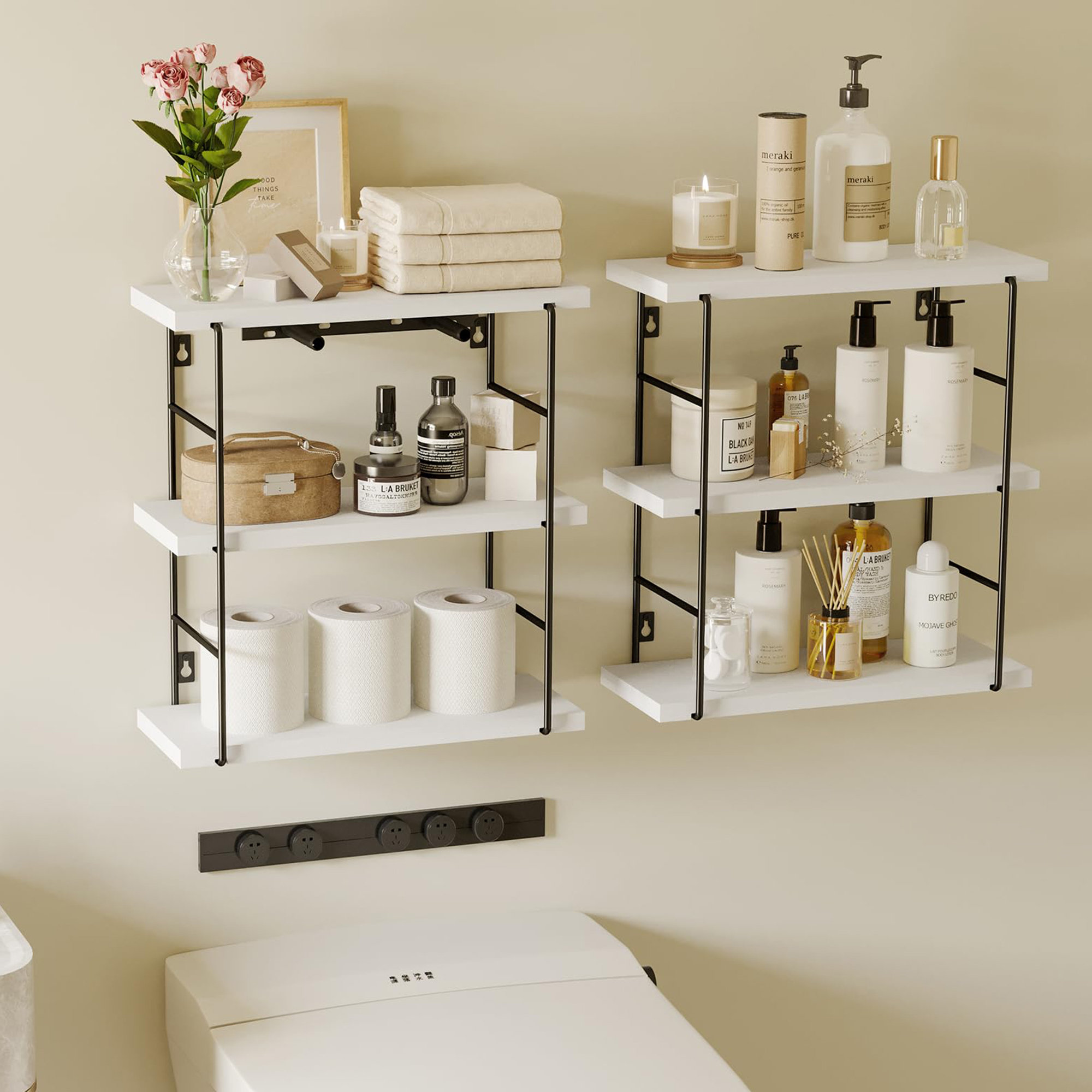 Latitude Run® 3-tier wall floating shelf storage rack, set of 2 ...