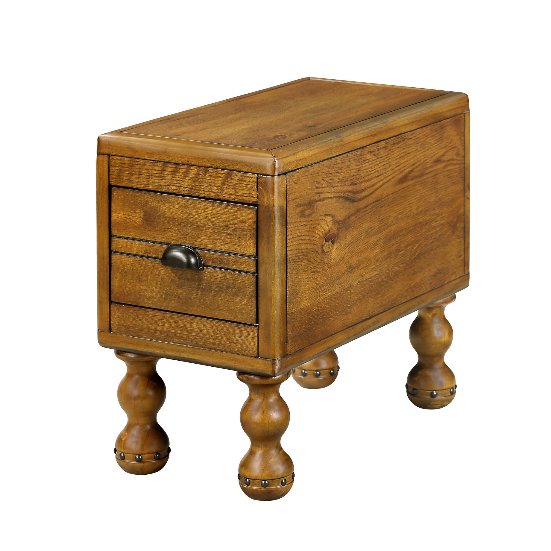 Latitude Run® Solid Wood Vintage End Table, Rectangle With Drawer For ...