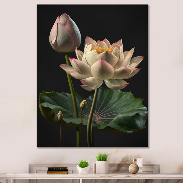 Ebern Designs Vintage Beauty Blossoming White Lotus On Canvas Print ...