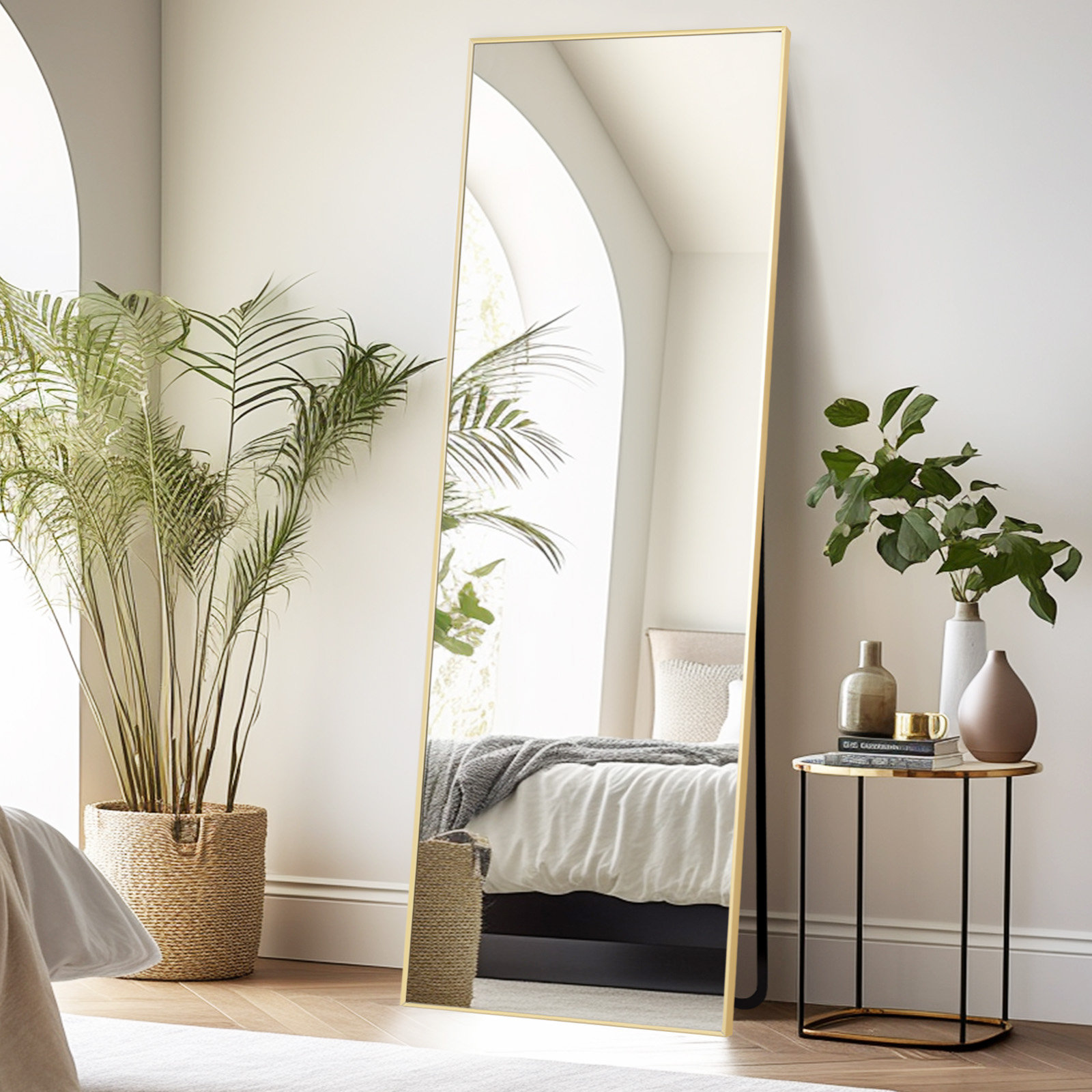 Ebern Designs Chakong Aluminum Alloy Framed Rectangle Floor Mirror Full ...