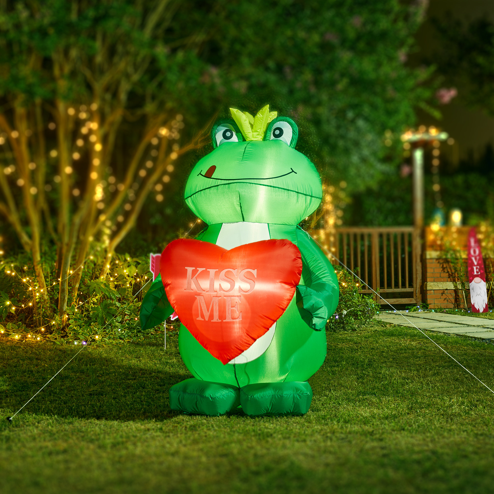 The Holiday Aisle® 6''H Lighted Valentine''s Inflatable Frog With Heart ...