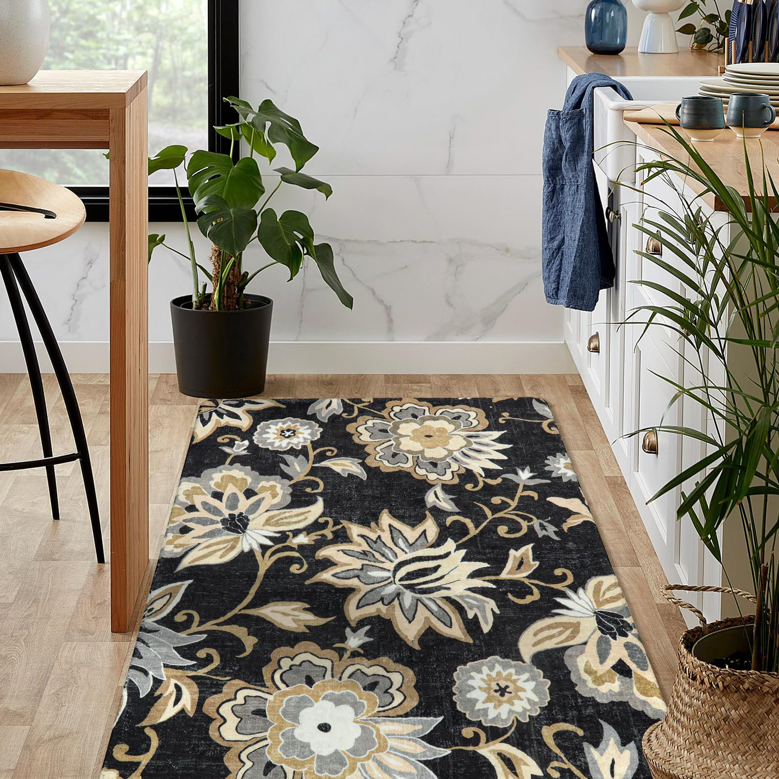 VOMGEB1 Floral Fall Rug, 3x5 Non-Slip, Stain-Resistant Kitchen Area Rug ...