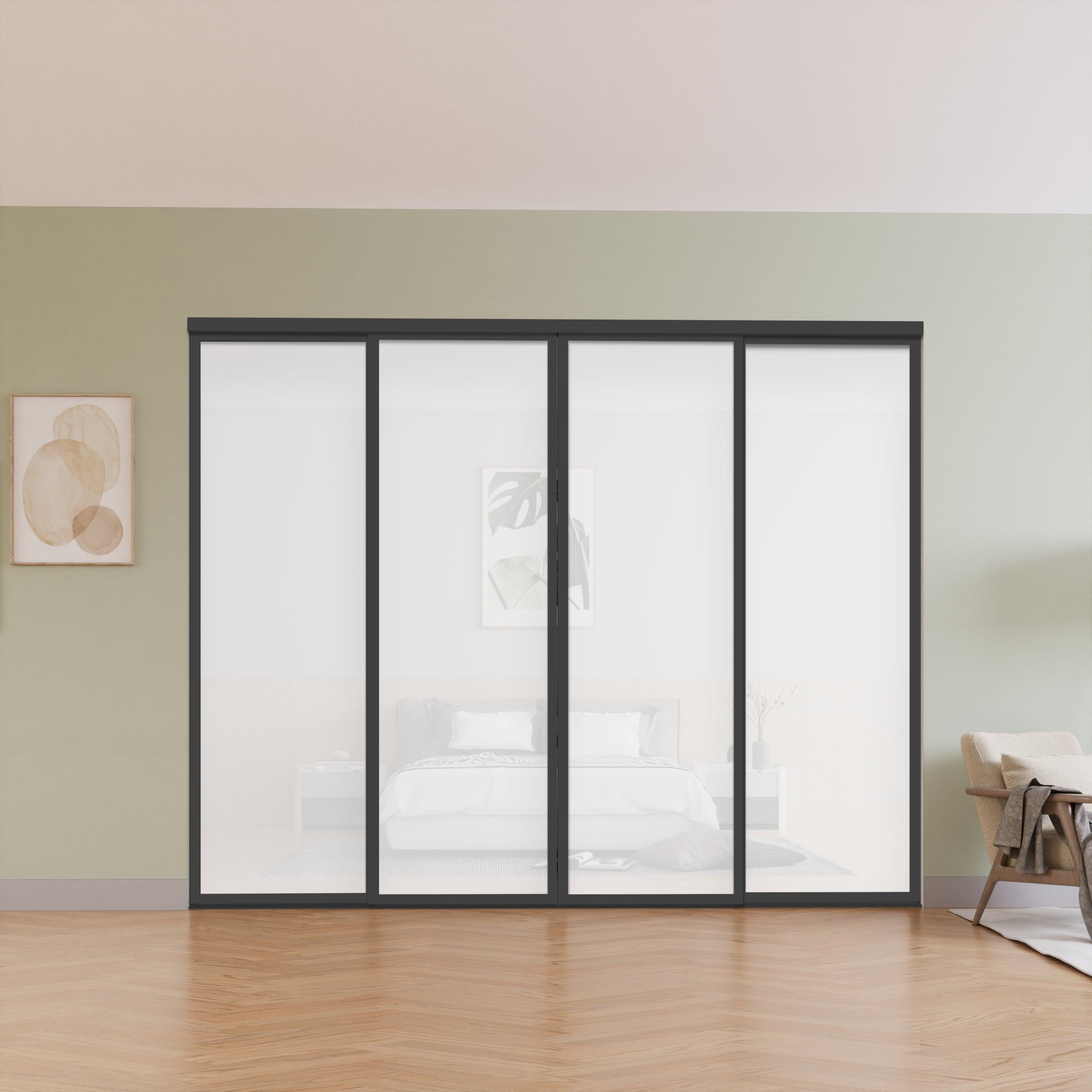 The Sliding Door Company 4 - Panel Frosted Glass Sliding Closet Doors ...