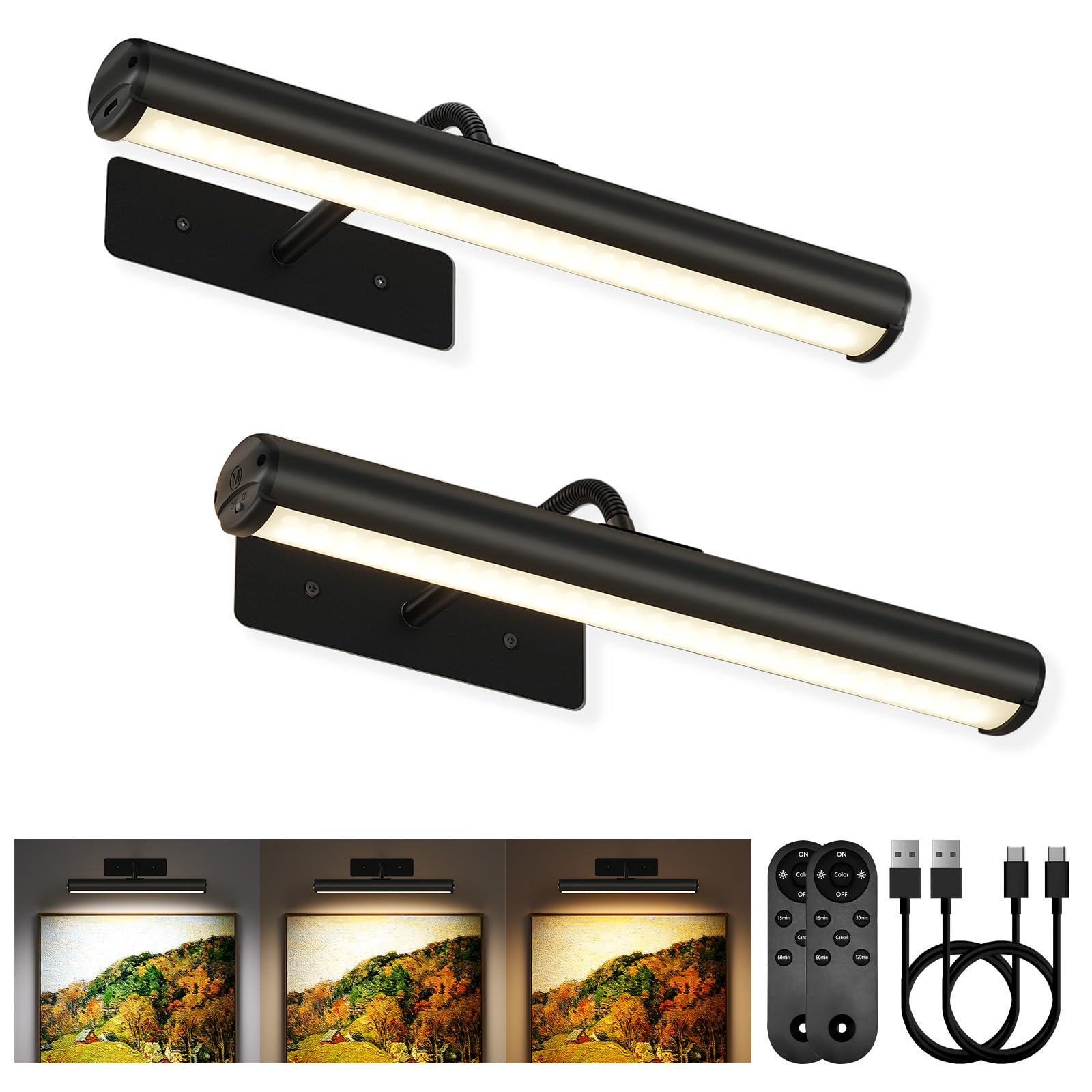 Orren Ellis Picture Lights For Wall, 13In Wireless Rechargeable 4000Mah ...