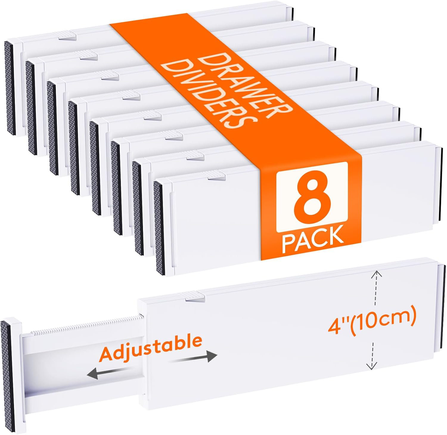 Rebrilliant 8 Pack Drawer Dividers Plastic 4" High, 13.5-22" Adjustable ...