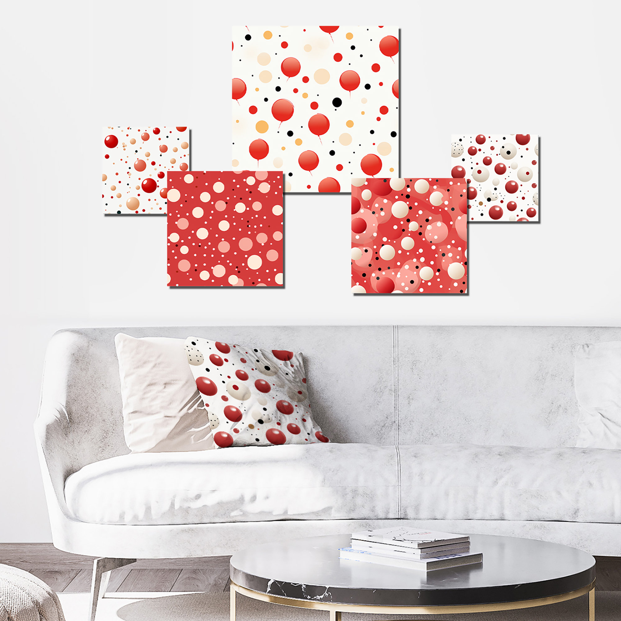Design Art Playful Polka Dots II - Polka Dots Wall Decor Set Of 5 | Wayfair