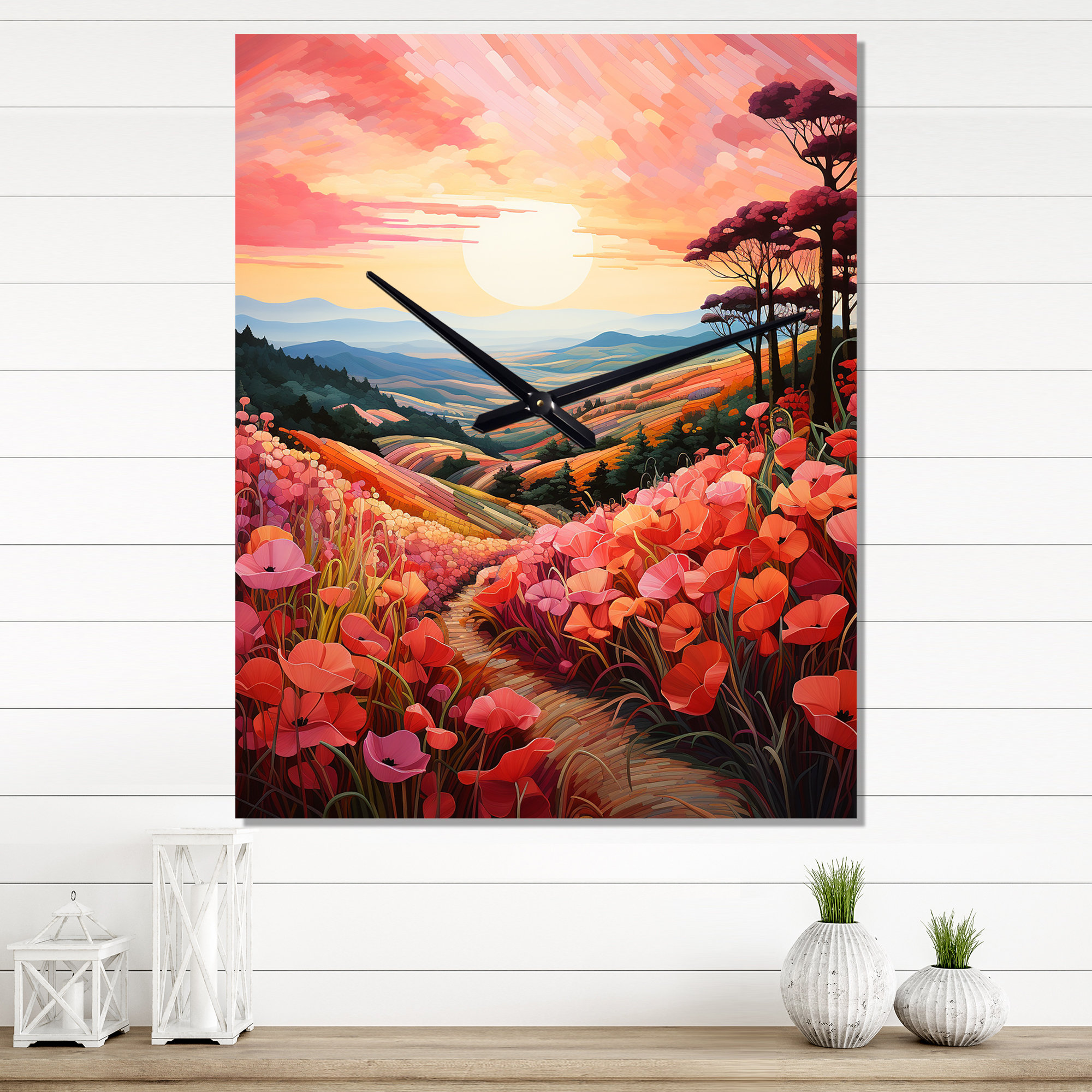Winston Porter Countryside Poppy Field VII - Floral Wall Clock | Wayfair