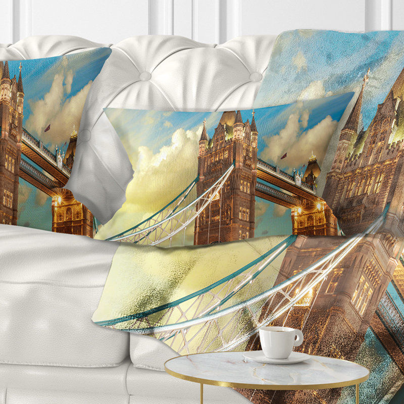 Design Art Cityscape Photo Tower Bridge London at Sunset Lumbar Pillow ...