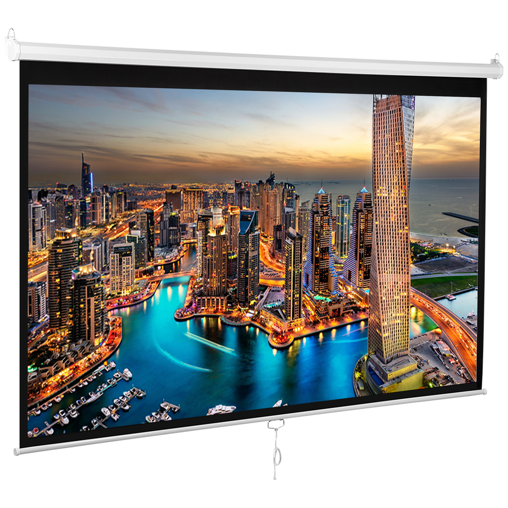 Khomo Gear White 50'' x 85'' Manual Wall/Ceiling Mounted Projector ...